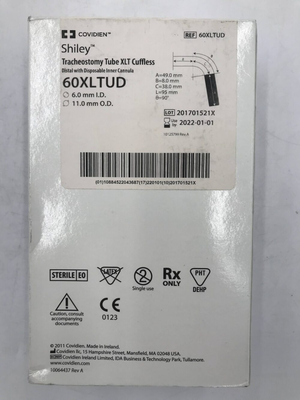 COVIDIEN 60XLTUD Shiley Tracheostomy Tube XLT Cuffless w/ Disposable ...