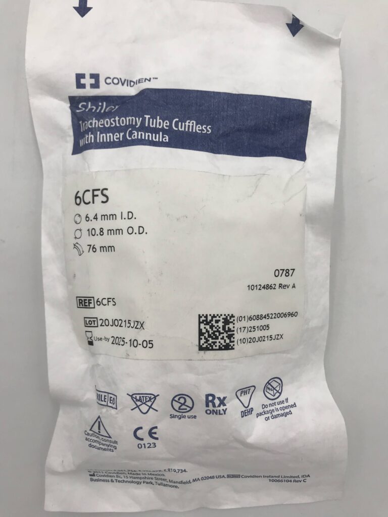 COVIDIEN 6CFS Shiley Tracheostomy Tube Cuffless With Inner Cannula - GB ...