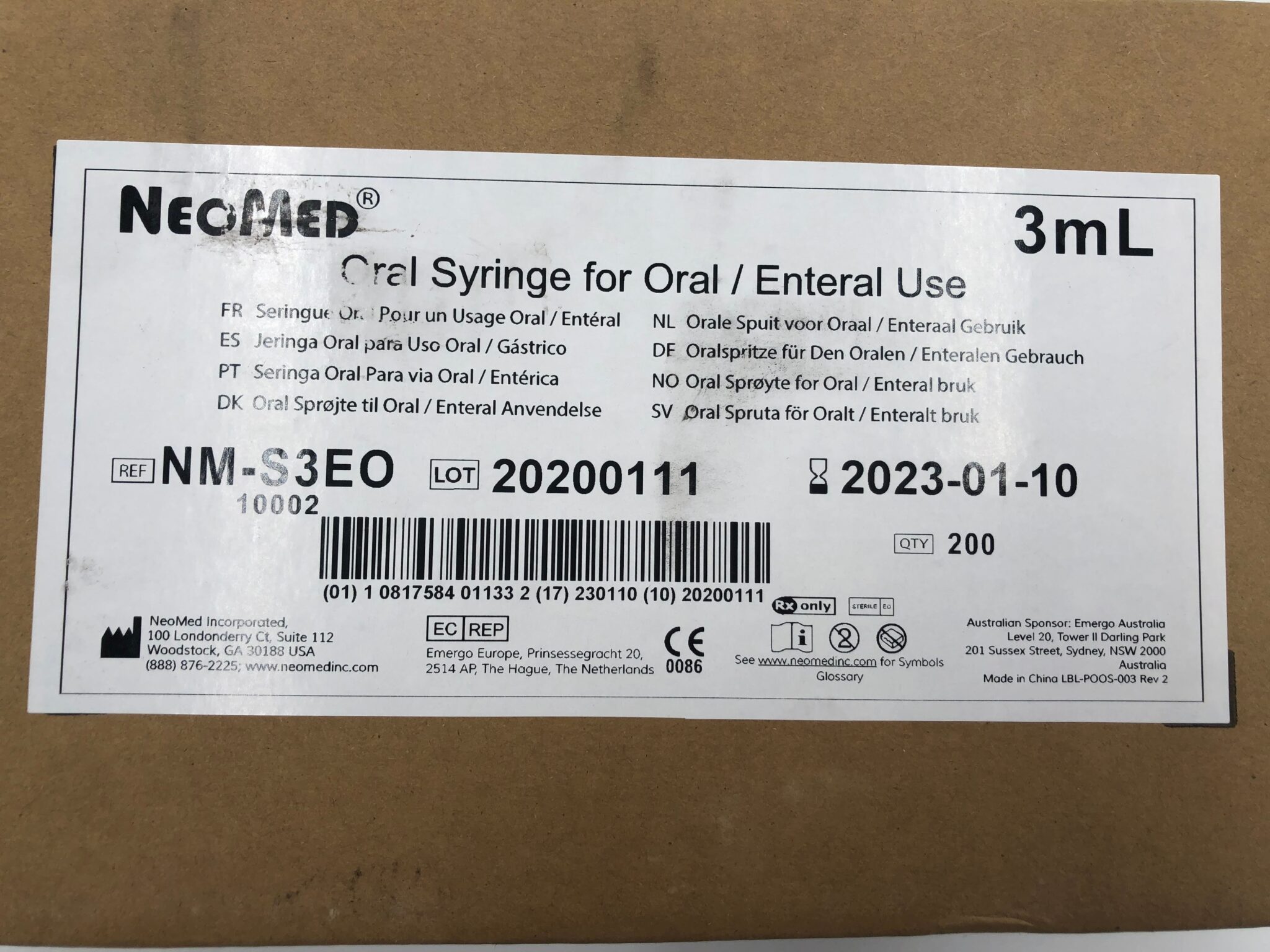 NEOMED NM-S3EO Oral Syringe For Oral/Enteral Use, 3mL (200/Cs) – GB ...
