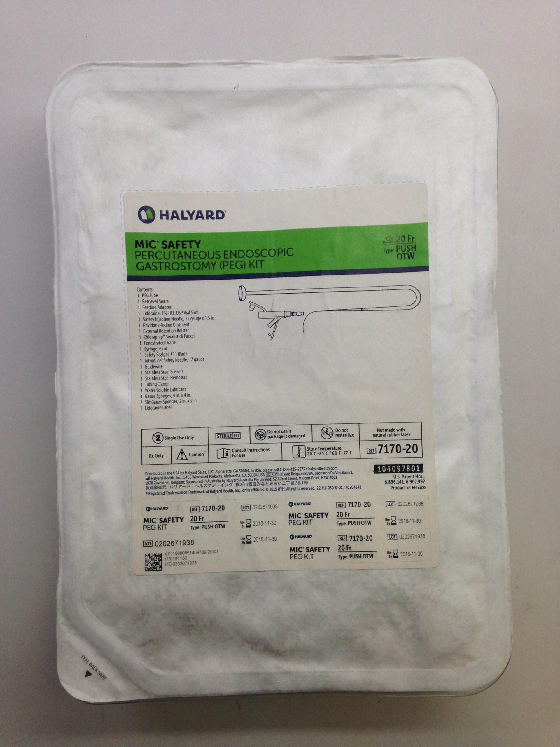 HALYARD 7170-20 Mic Safety Percutaneous Endoscopic Gastrostomy (PEG ...