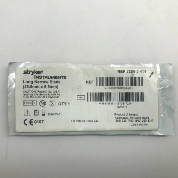 STRYKER 2296-3-414 Long Narrow Blade, 25.0mm x 5.5mm (X) - GB TECH USA