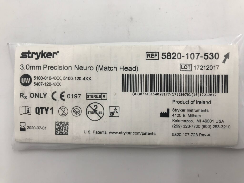 STRYKER 5820-107-530 Precision Neuro Drill, 3.0mm x 3.8mm (X) - GB TECH USA