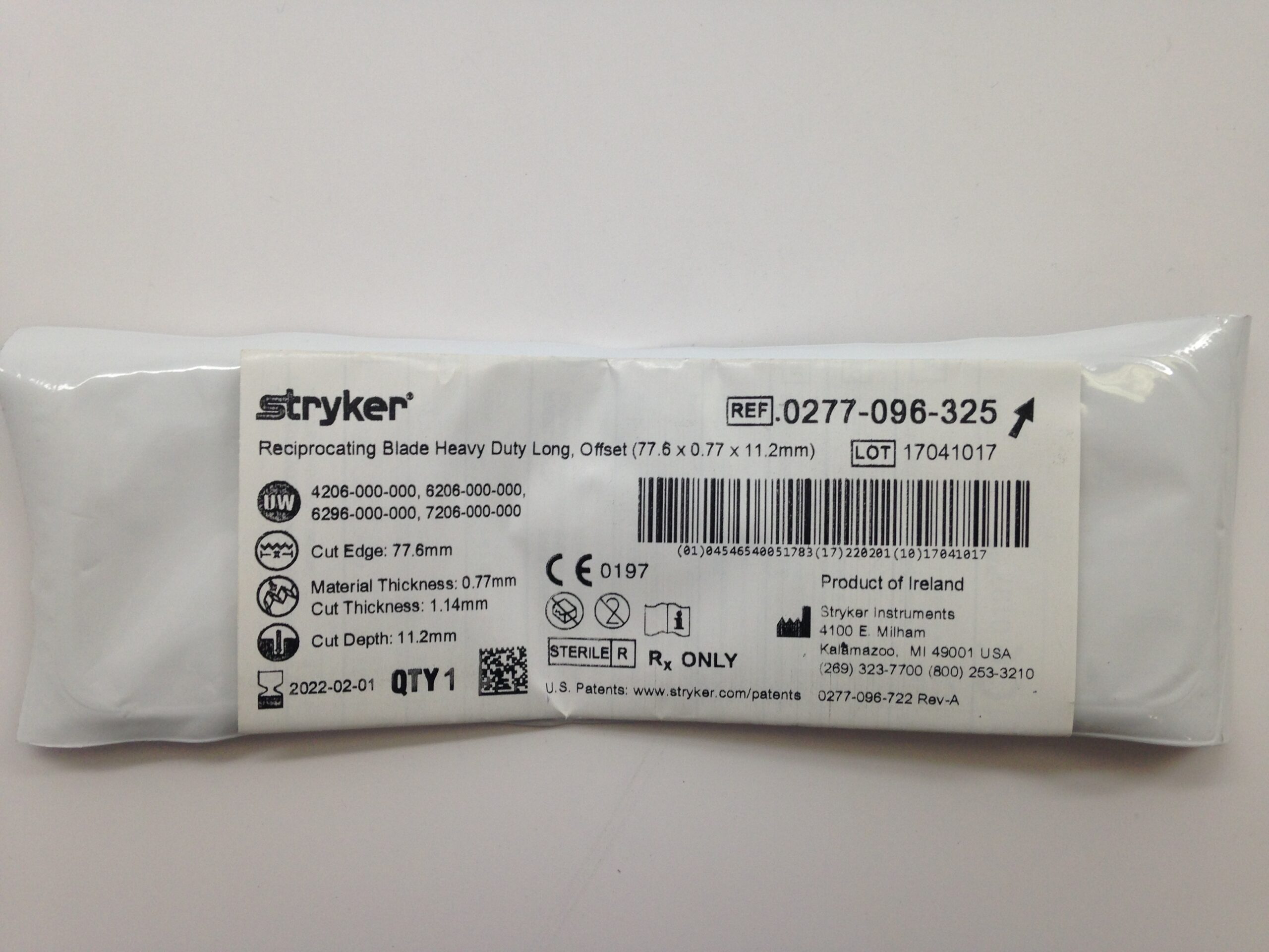 STRYKER 0277-096-325 Reciprocating Blade, Heavy Duty, Offset (X) - GB ...
