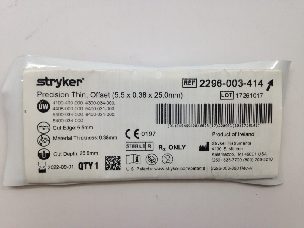 STRYKER 2296-003-414 Precision Thin Blade, 5.5 x 0.38 x 25.0mm – GB ...