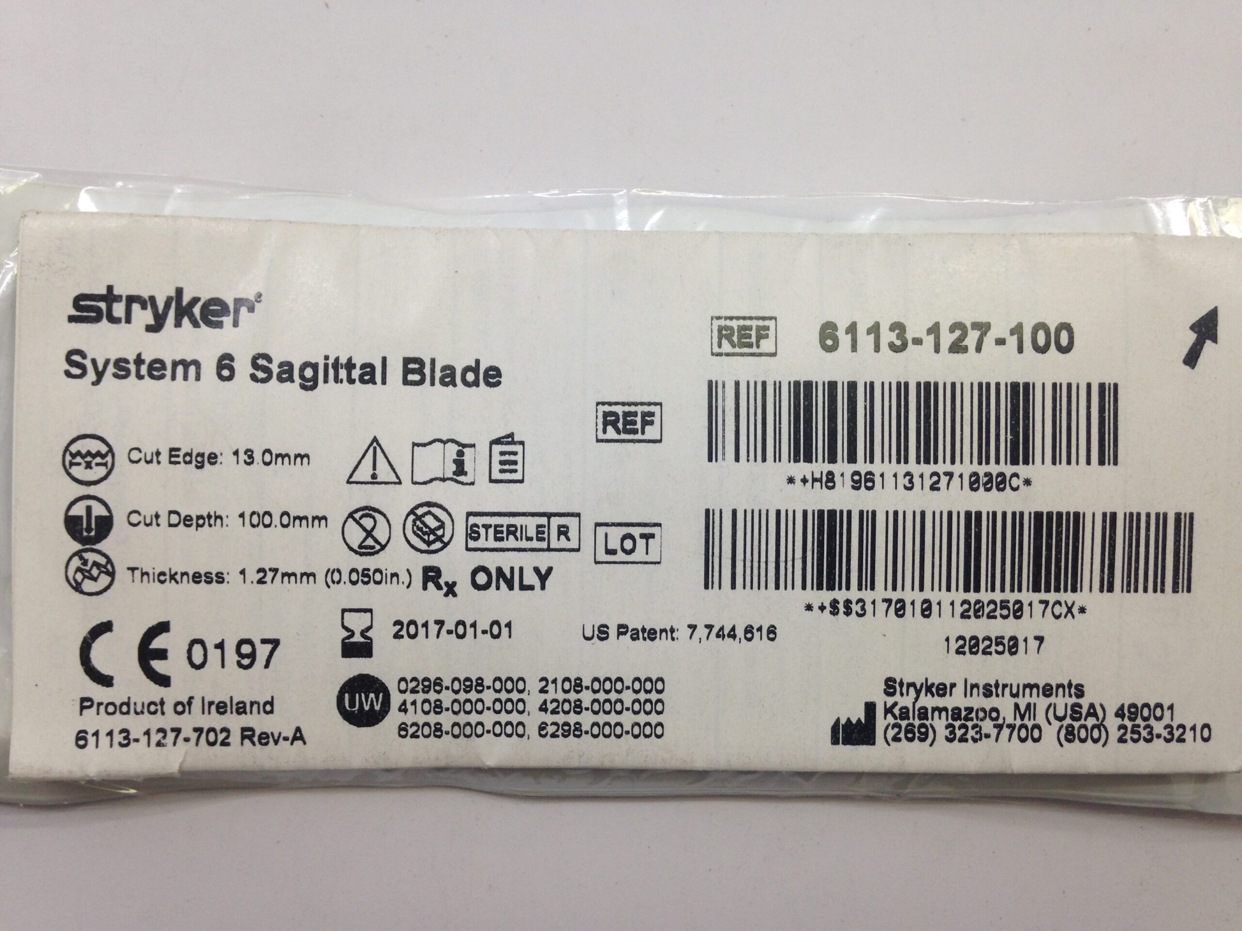 STRYKER 6113-127-100 System 6 Sagittal Blade (X) – GB TECH USA