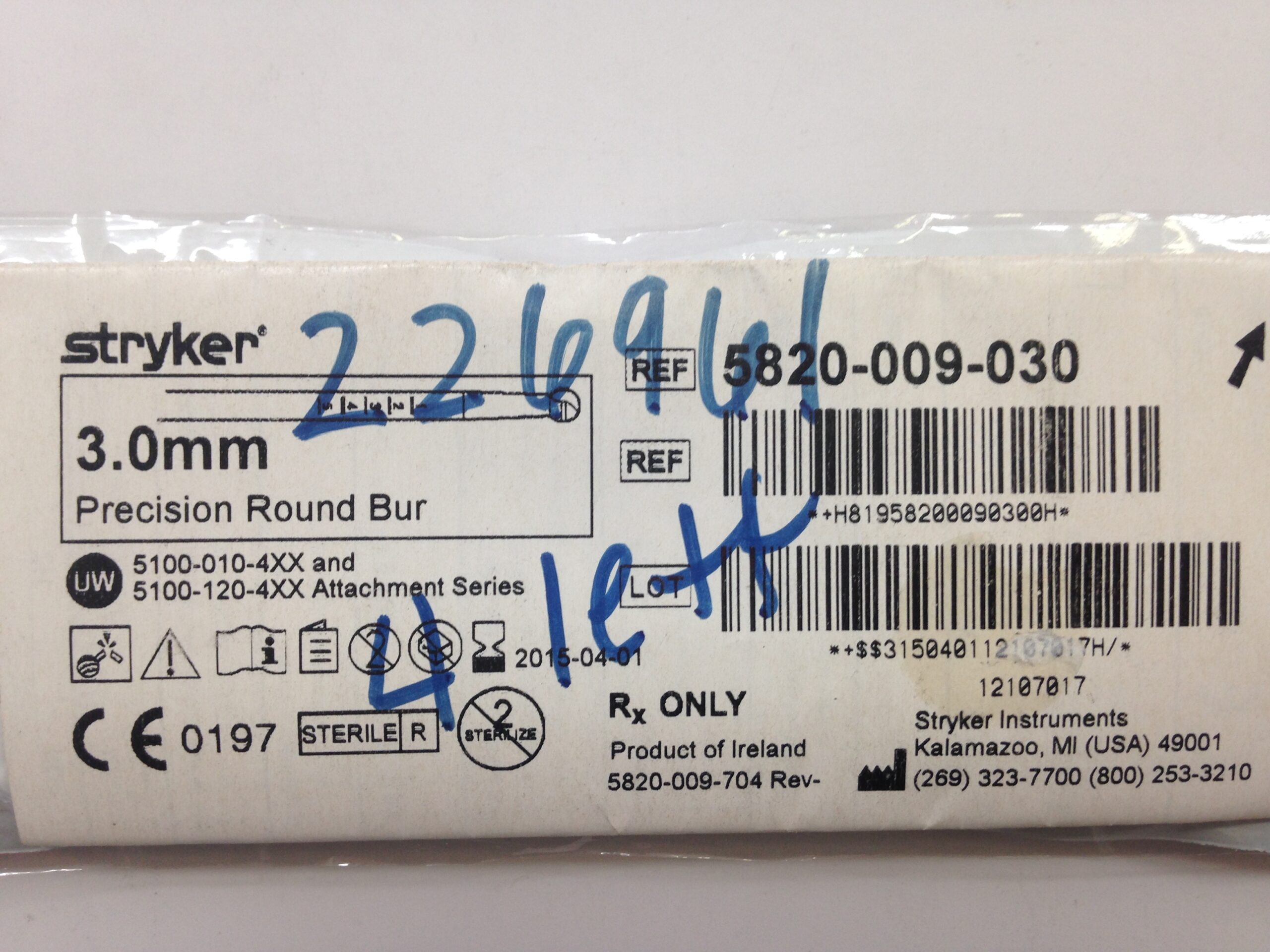 STRYKER 5820-009-030 Precision Round Bur, 3.0mm (X) - GB TECH USA