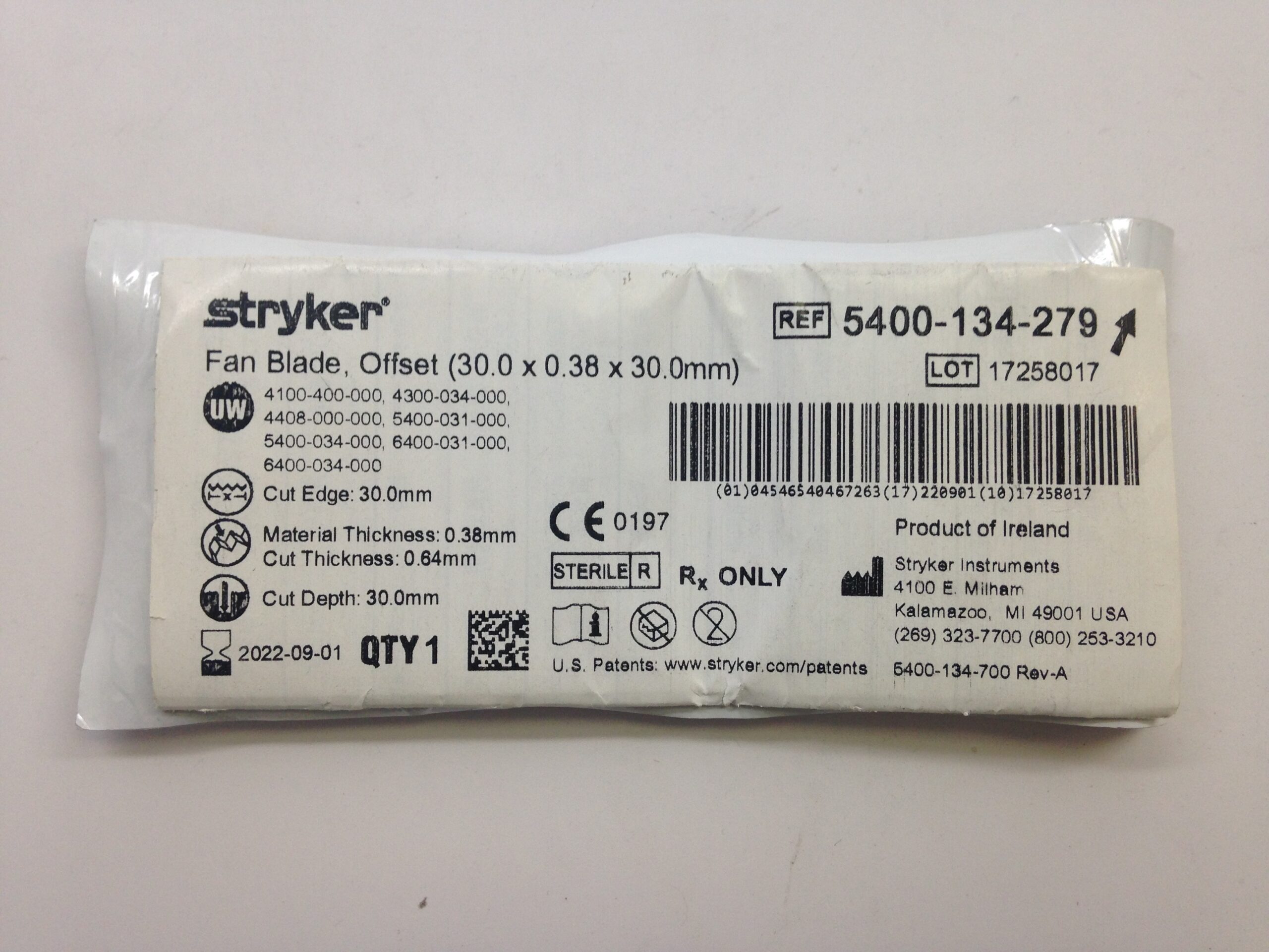 STRYKER 5400-134-279 Fan Blade, Offset, 30.0 x 0.38 x 30.0mm - GB TECH USA