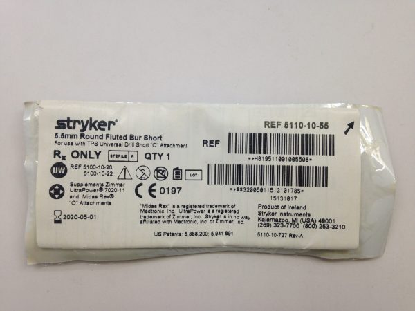 STRYKER 5110-10-55 Round Fluted Bur, Short, 5.5mm (X) - GB TECH USA