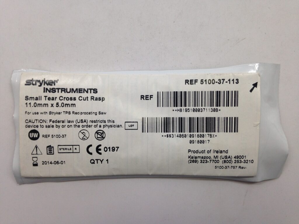 STRYKER 5100-37-113 Small Tear Cross Cut Rasp, 11.0mm x 5.0mm (X) - GB ...