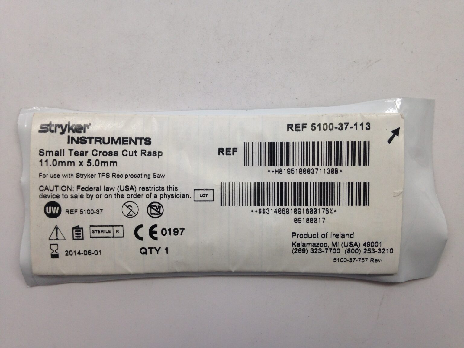 STRYKER 5100-37-113 Small Tear Cross Cut Rasp, 11.0mm x 5.0mm – GB TECH USA