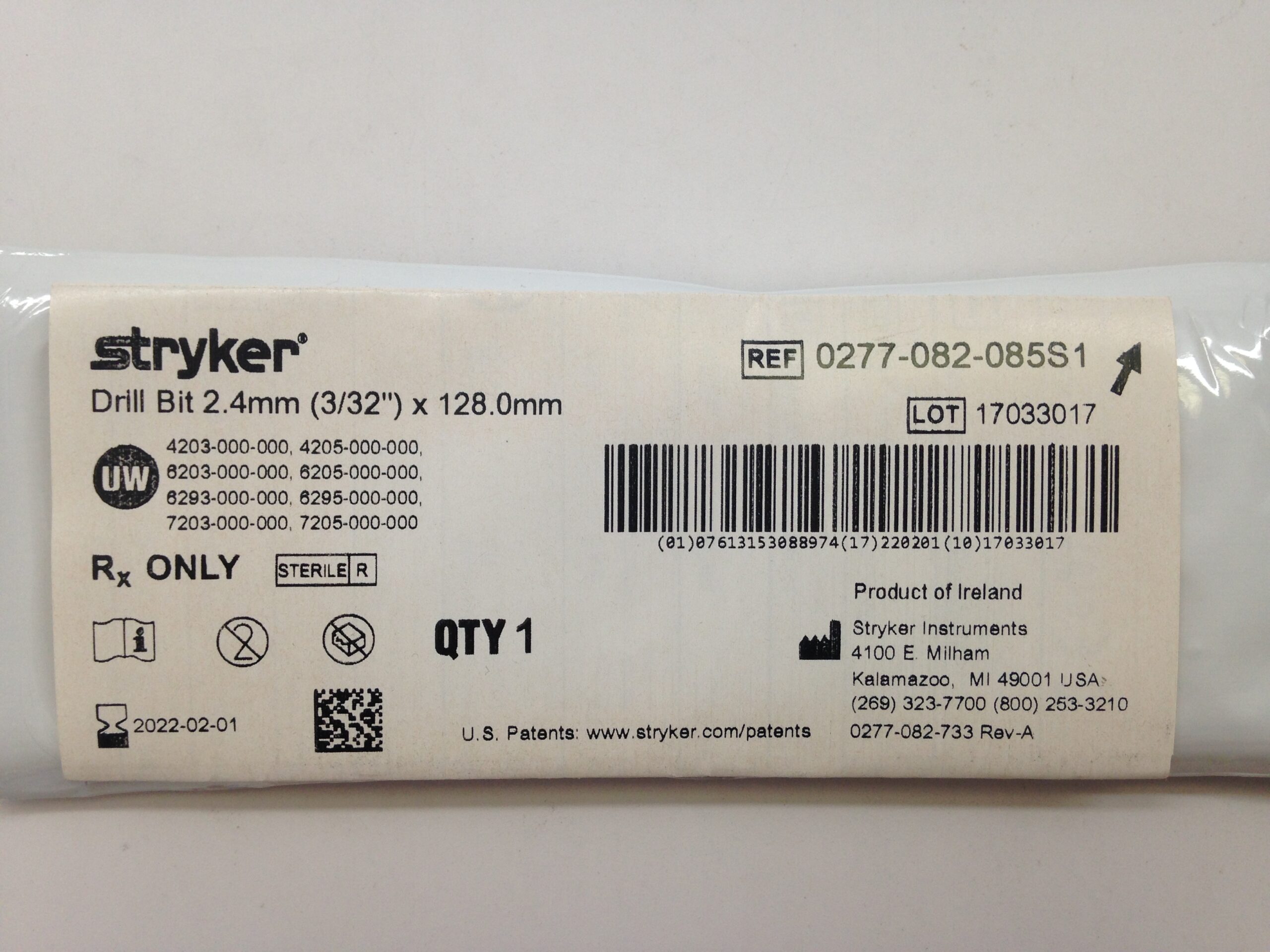 STRYKER 0277-082-085S1 Drill Bit, 2.4mm - GB TECH USA