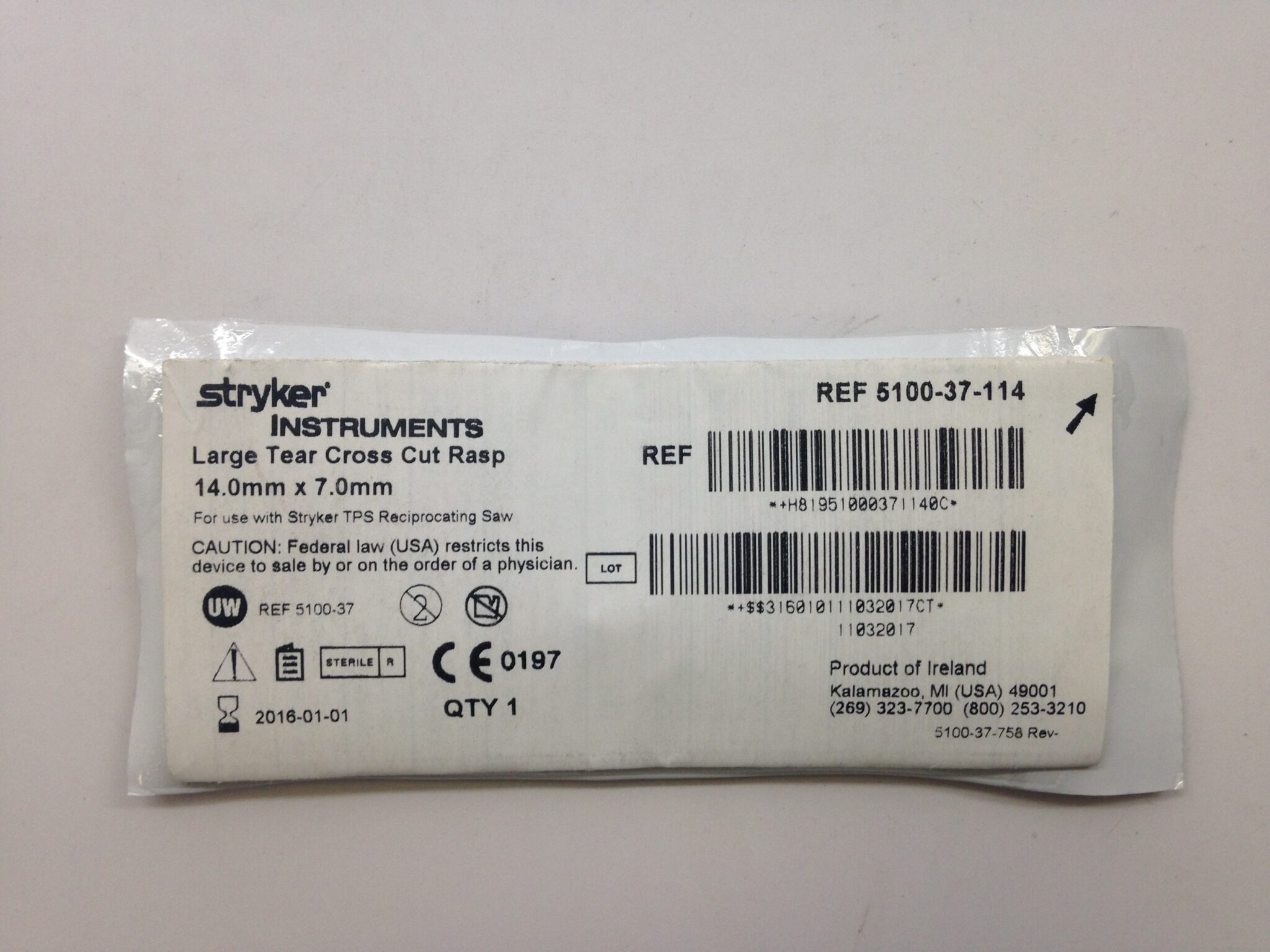 STRYKER 5100-37-114 Large Tear Cross Cut Rasp, 14.0mm x 7.0mm (X) – GB ...