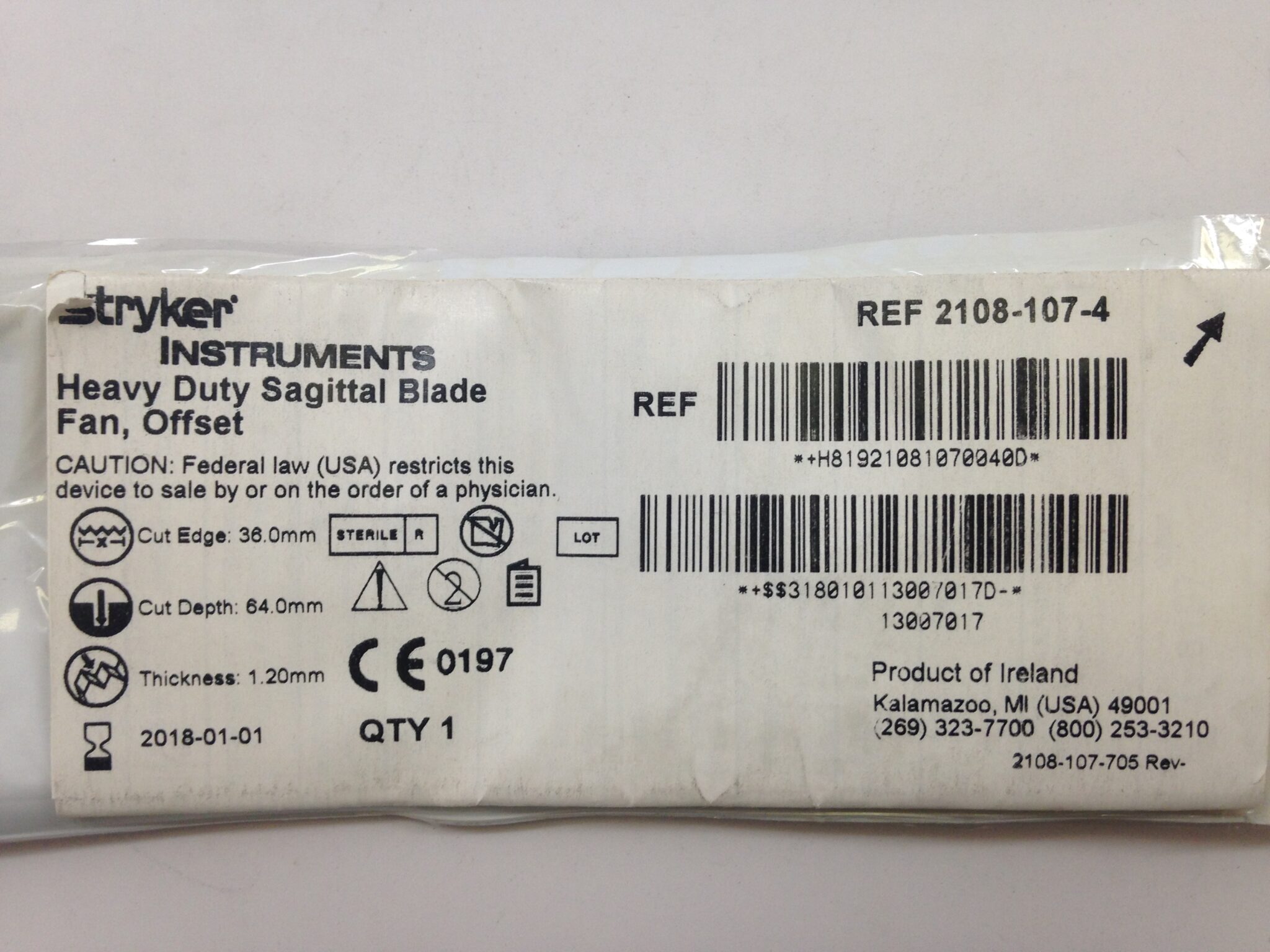 STRYKER 2108-107-4 Heavy Duty Sagittal Blade, Fan, Offset (X) - GB TECH USA