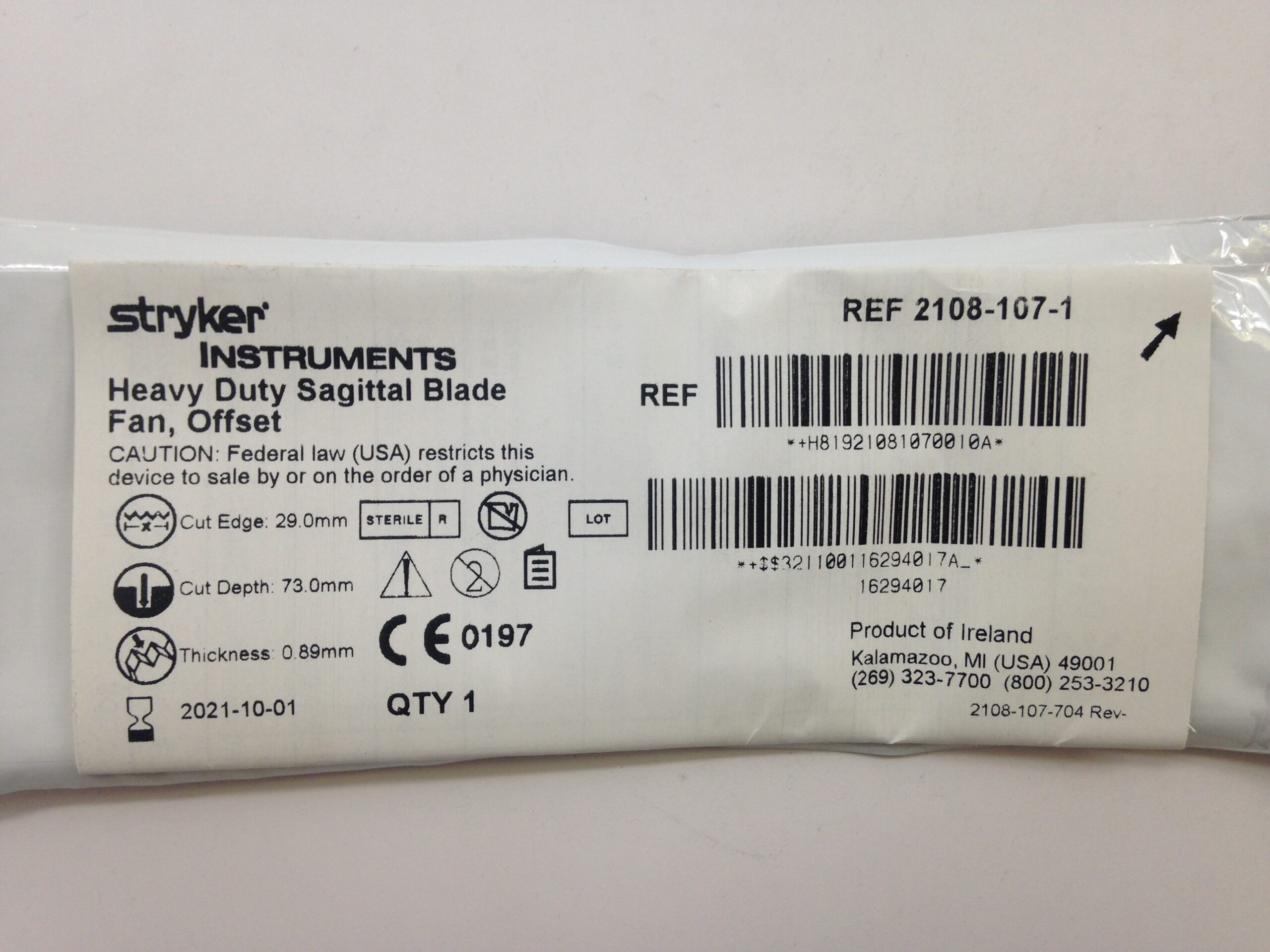 STRYKER 2108-107-1 Heavy Duty Sagittal Blade, Fan, Offset - GB TECH USA