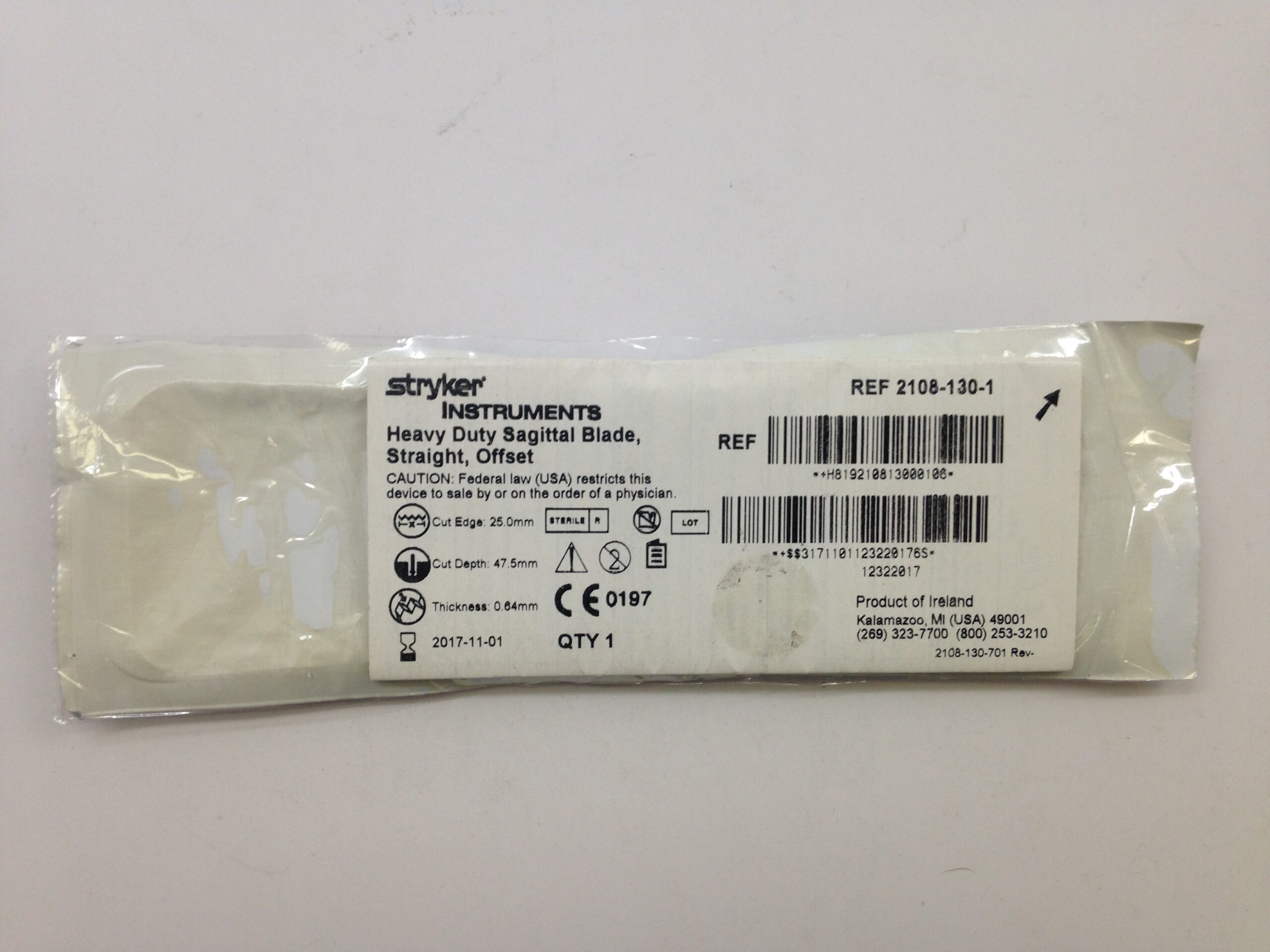 STRYKER 2108-130-1 Heavy Duty Sagittal Blade, Straight, Offset (X) - GB ...