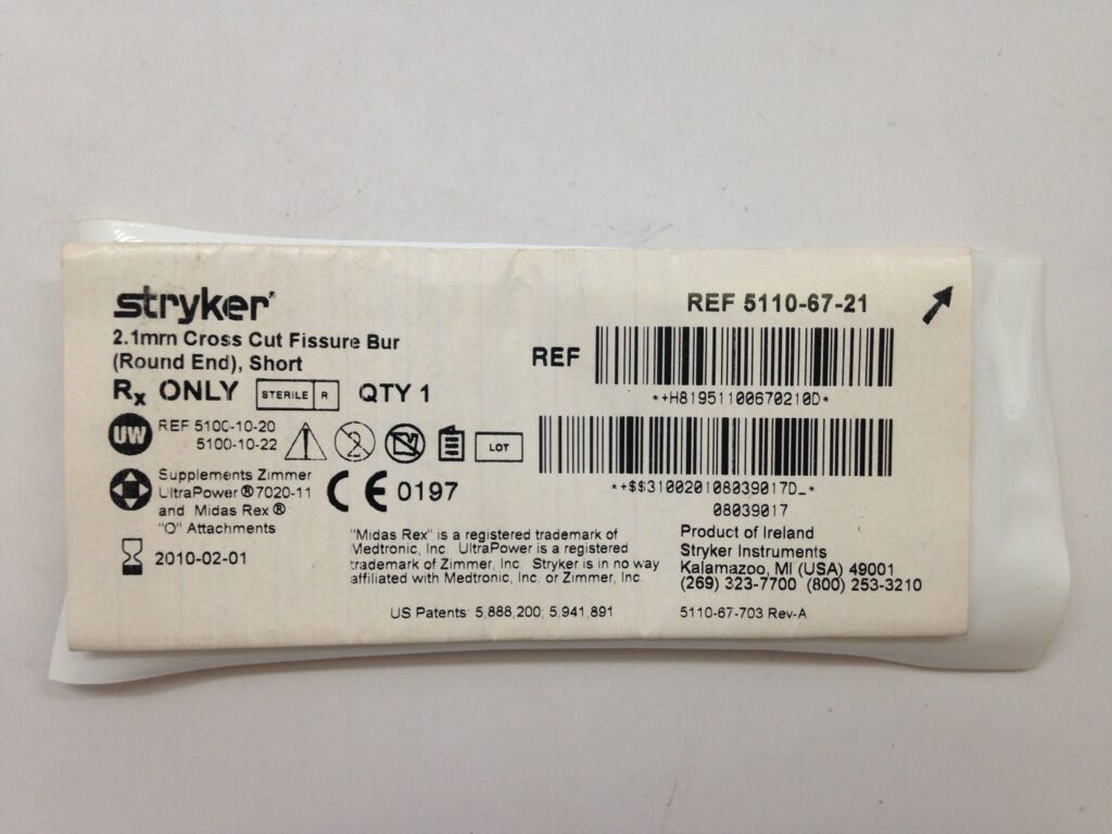 STRYKER 5110-67-21 Cross-Cut Fissure Bur, Short (X) - GB TECH USA