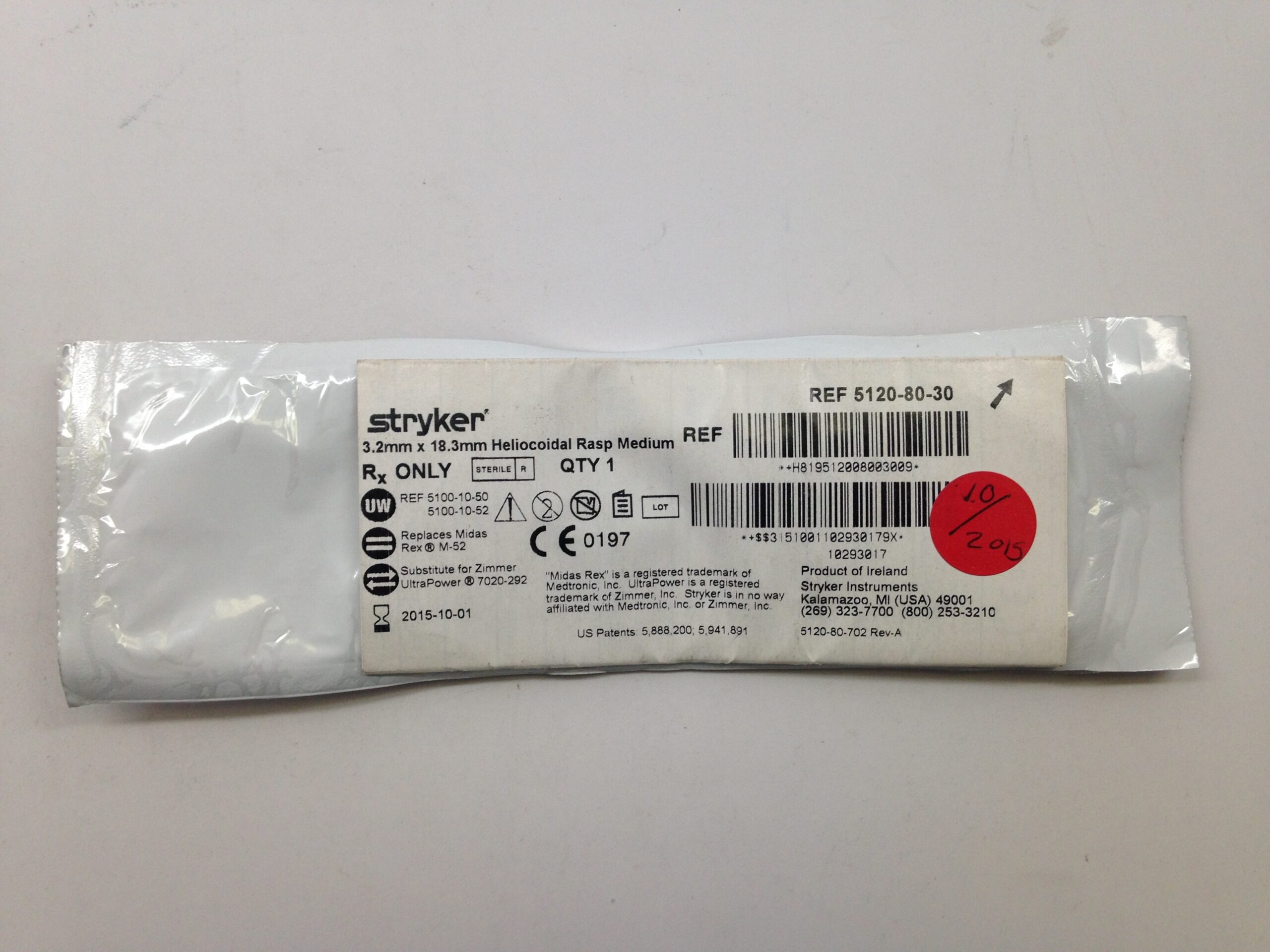 STRYKER 5120-80-30 Helicoidal Rasp, Medium, 3.2mm x 18.3mm (X) - GB ...