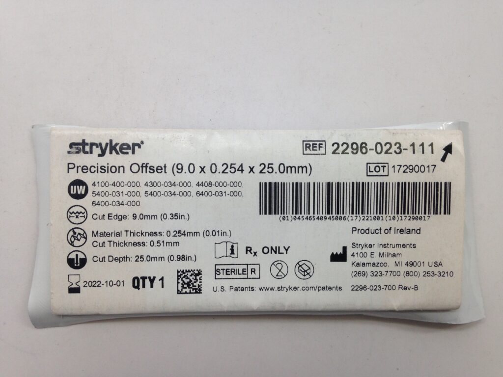 STRYKER 2296-023-111 Precision Offset Blade, 9.0 x 0.254 x 25.0mm (X ...