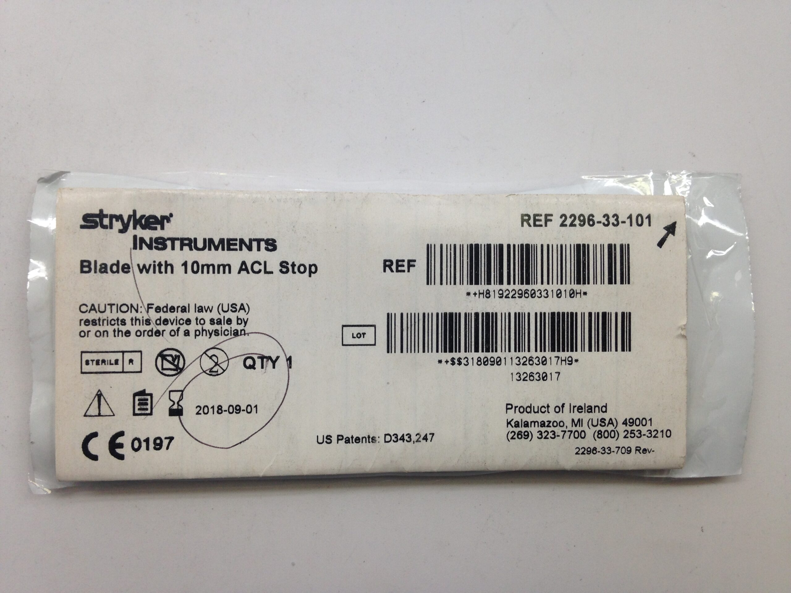 STRYKER 2296-33-101 Blade With 10mm ACL Stop (X) - GB TECH USA