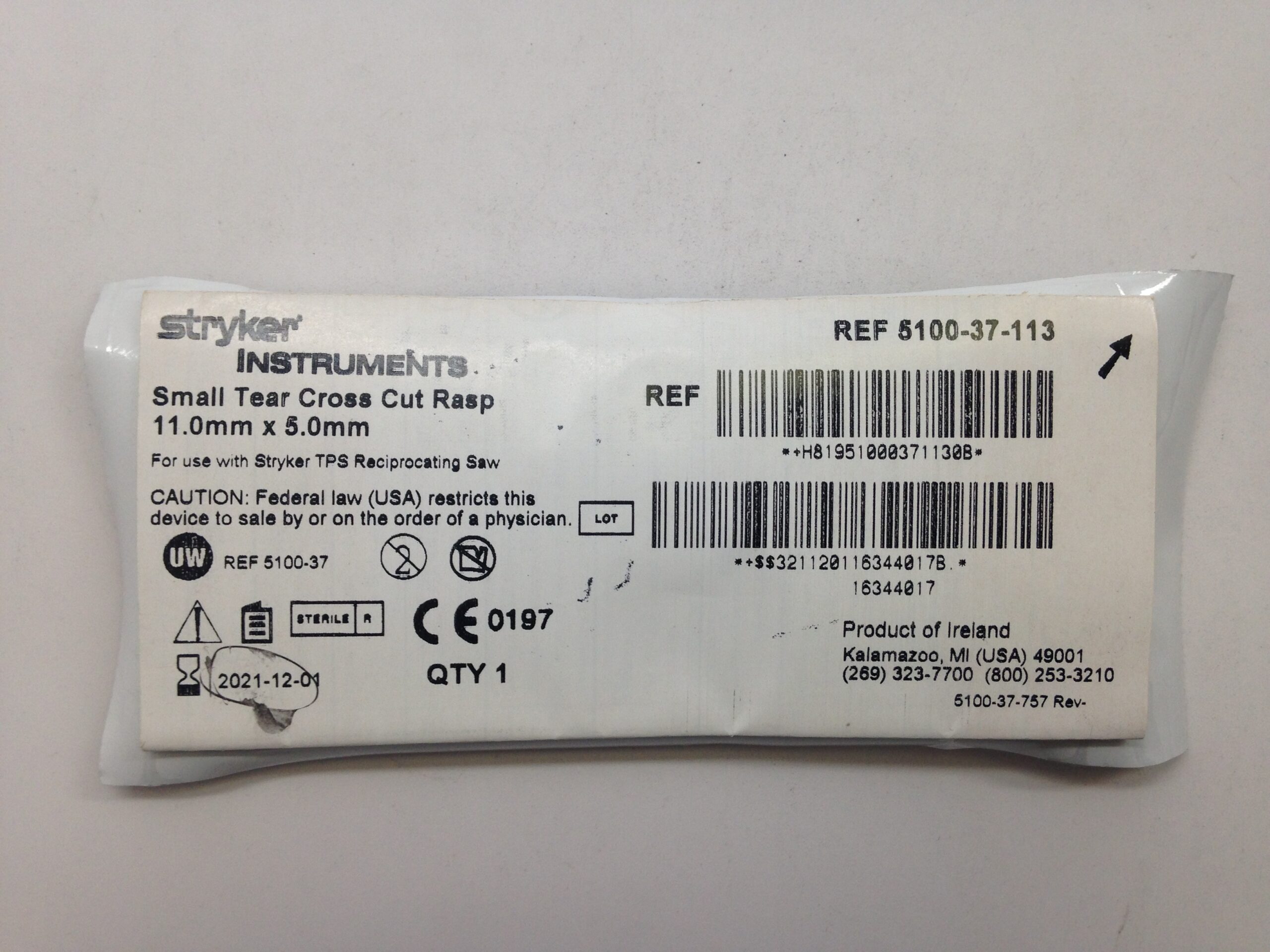 STRYKER 5100-37-113 Small Tear Cross Cut Rasp, 11.0mm x 5.0mm – GB TECH USA