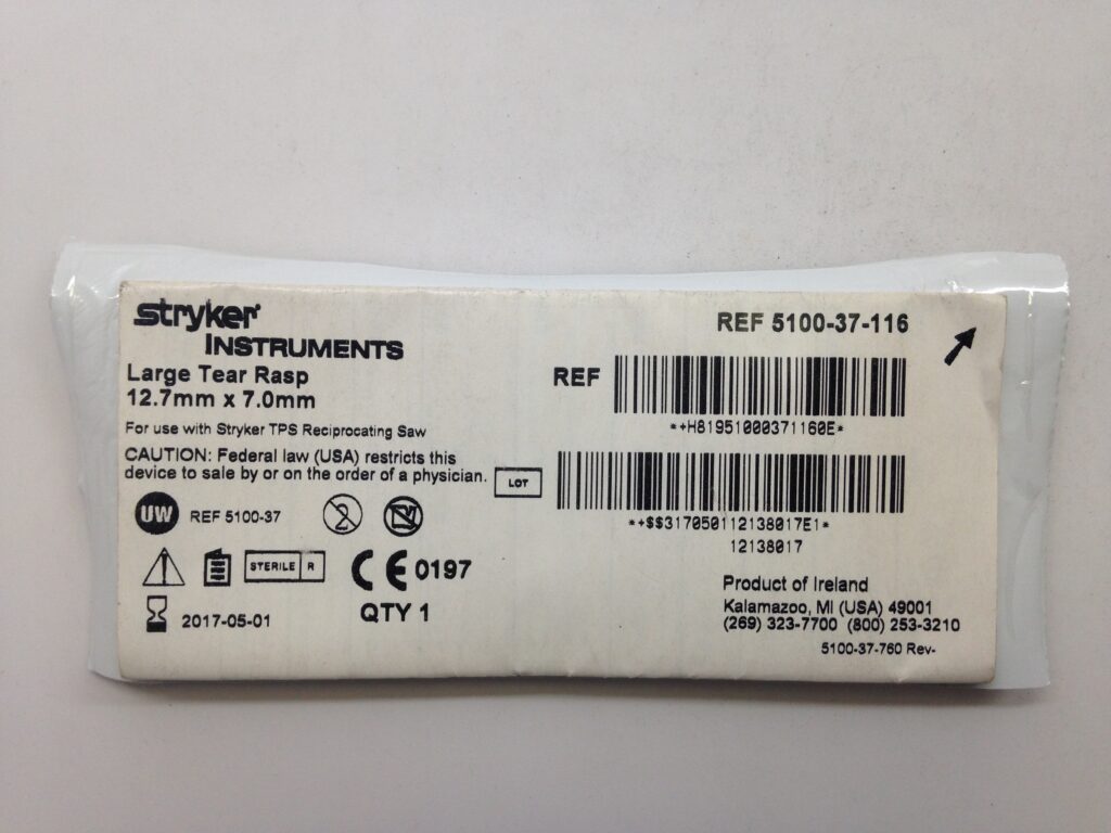 STRYKER 5100-037-116 Large Tear Rasp, 12.7 x 7.0mm - GB TECH USA