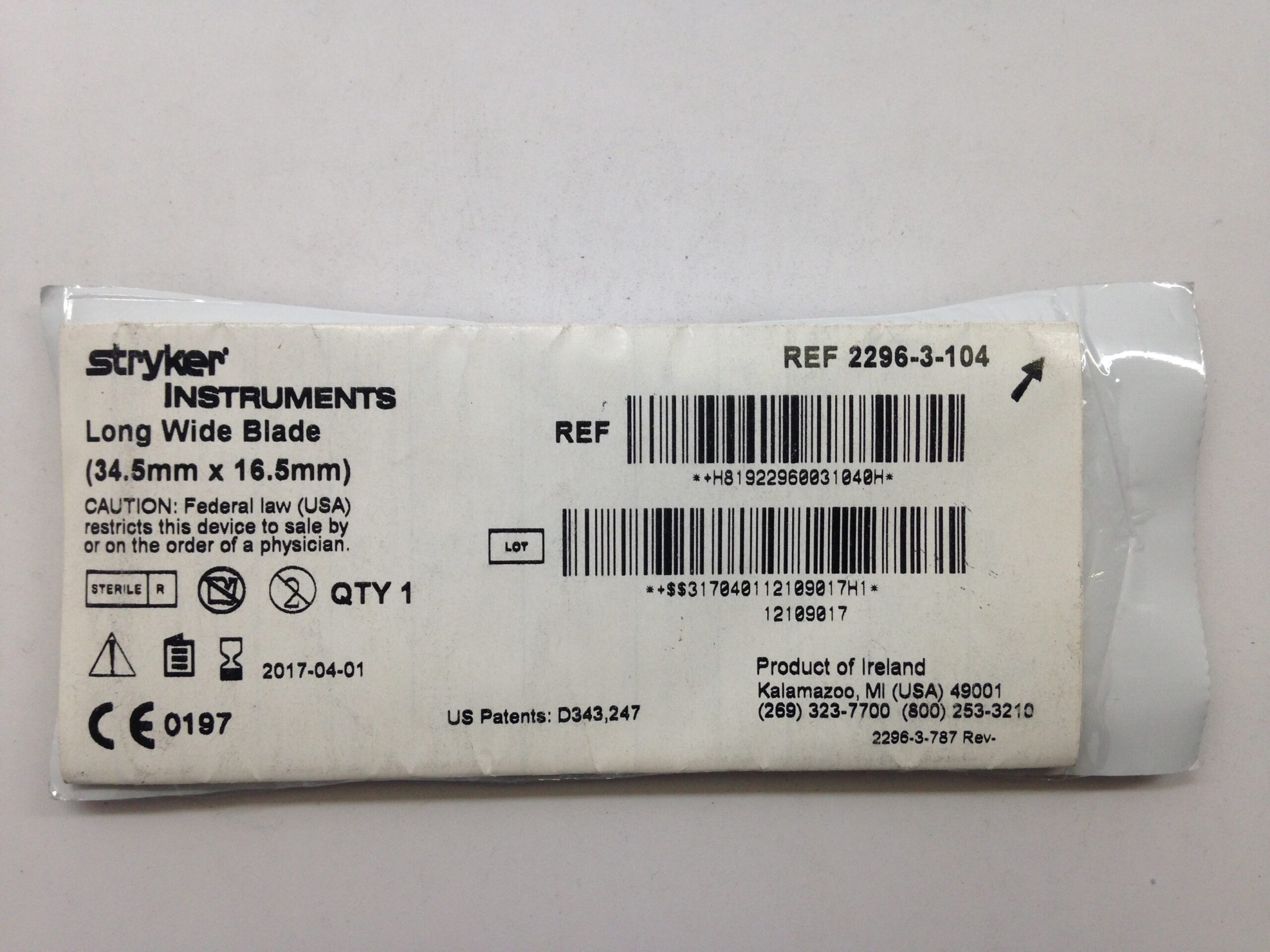 STRYKER 2296-3-104 Long Wide Blade, 34.5mm x 16.5mm (X) - GB TECH USA