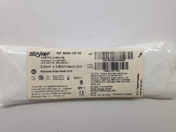 STRYKER 5430-107-30 Neuro Drill, 3.0mm x 3.8mm (X) - GB TECH USA