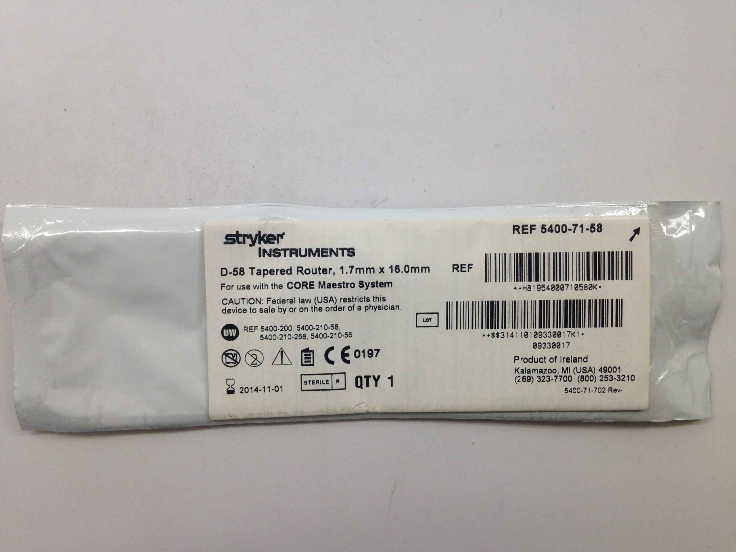 STRYKER 5400-71-58 D-58 Tapered Router, 1.7mm x 16.0mm (X) - GB TECH USA