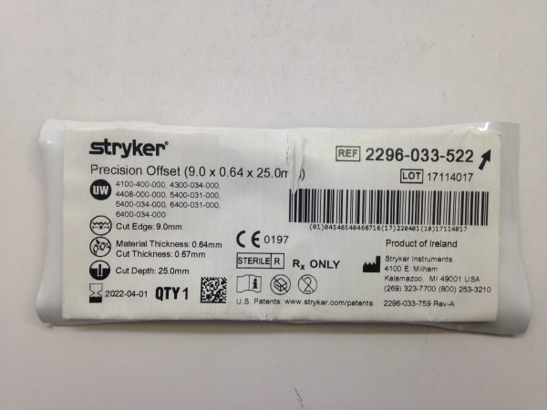 STRYKER 2296-033-522 Precision Offset Blade, 9.0 x 0.64 x 25.0mm - GB ...