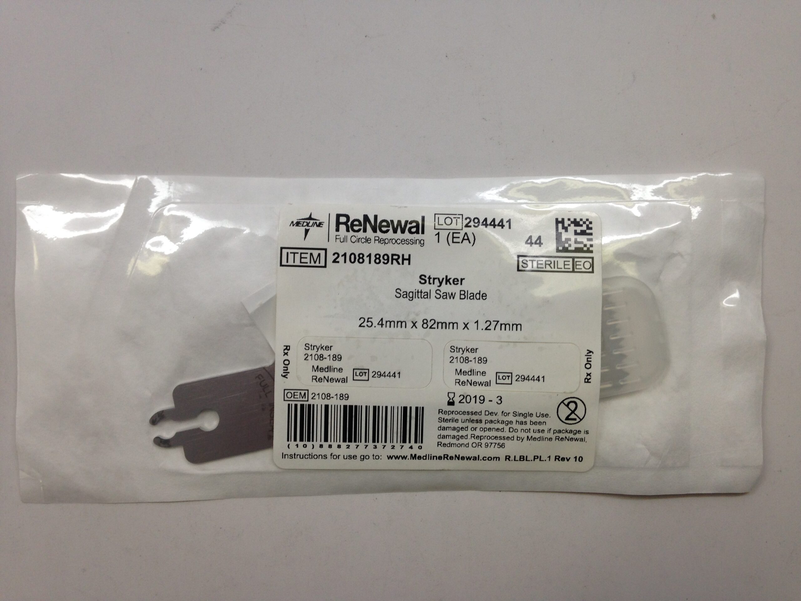 STRYKER 2108-189 Sagittal Saw Blade, 25.4mm x 82mm x 1.27mm ...