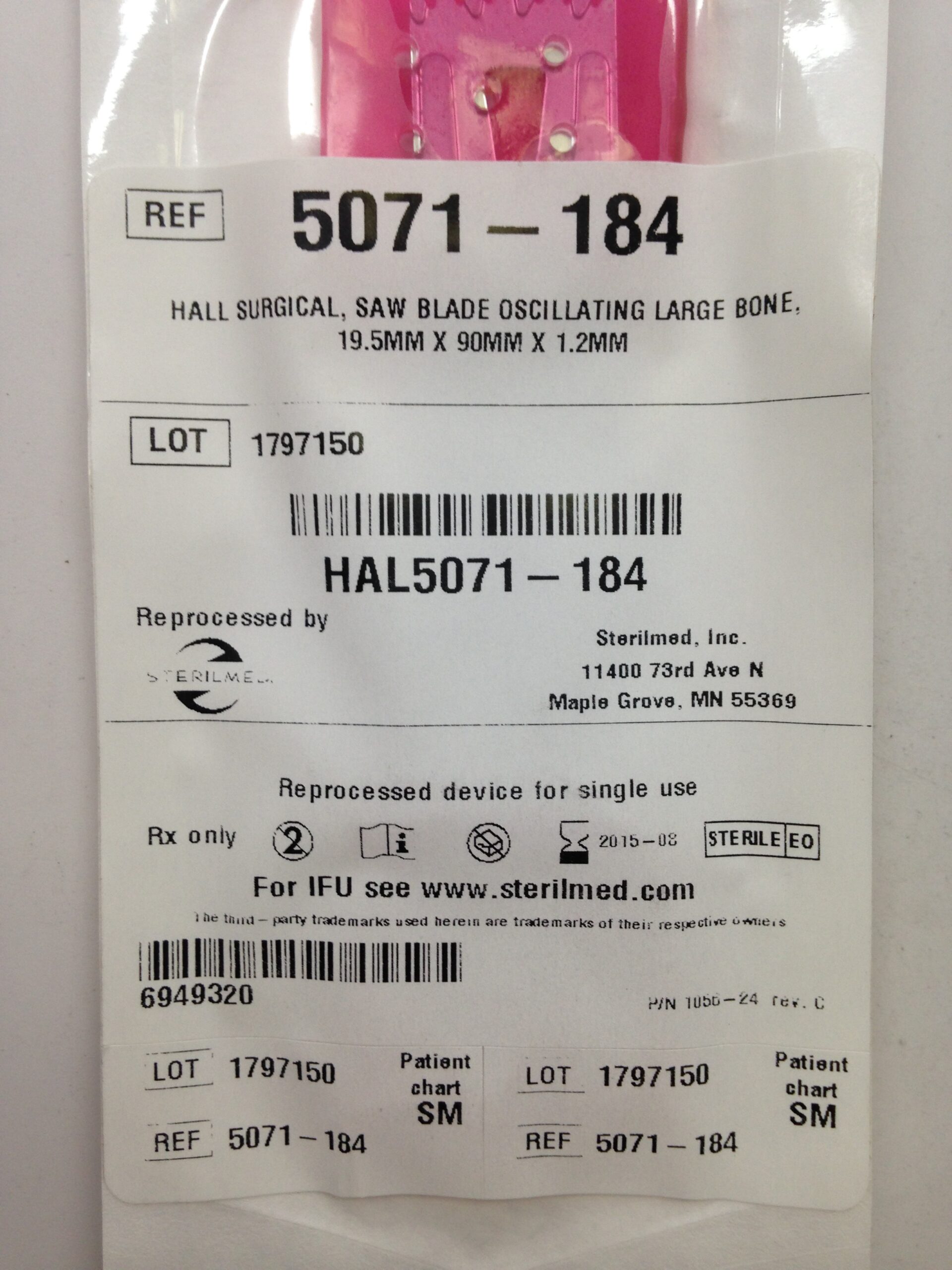 HALL SURGICAL 5071-184 Saw Blade Oscillating Large Bone, 19.5mm x 90mm ...