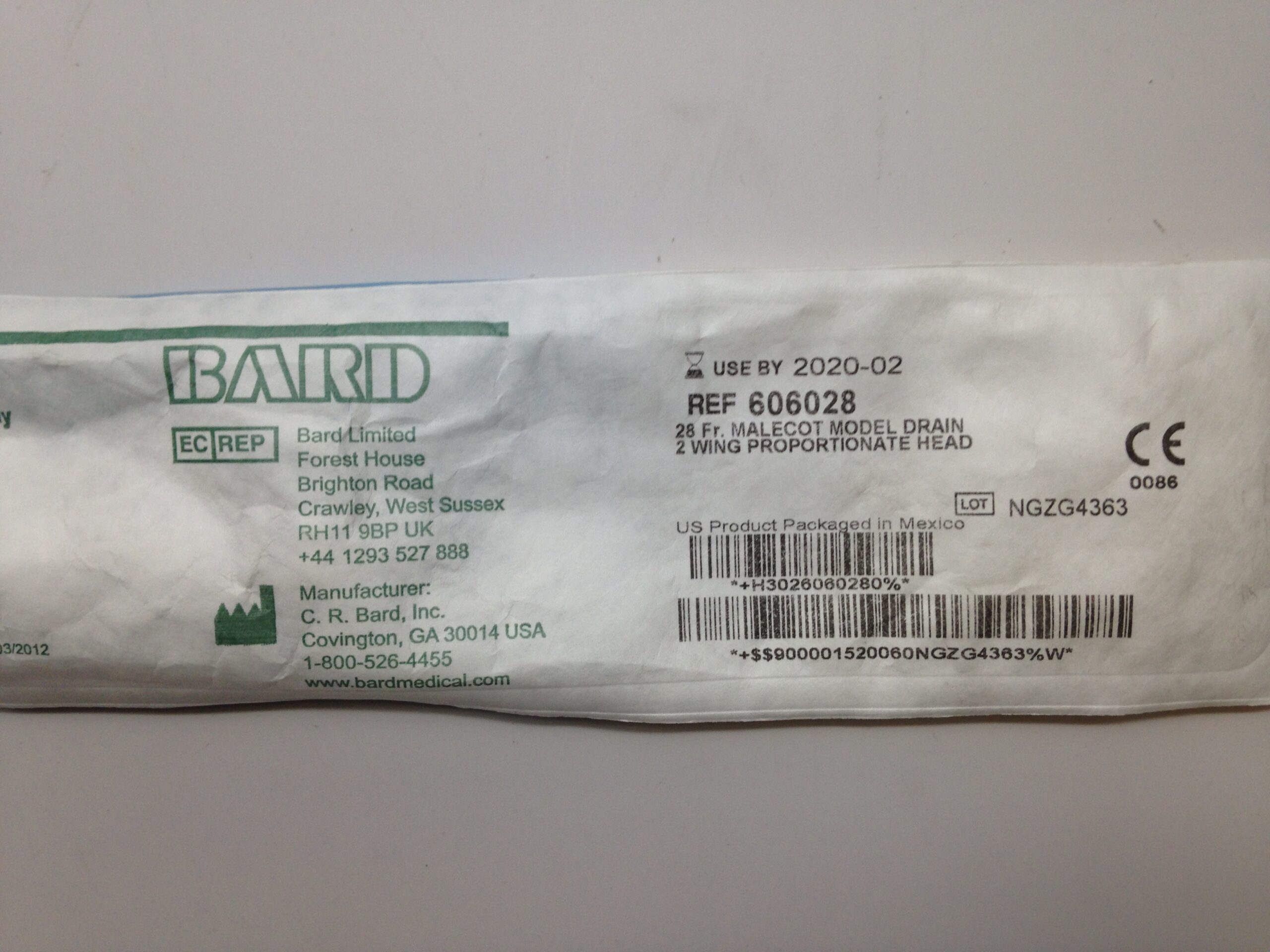 BARD 606028 Ureteral Catheter, 28Fr Malecot Model Drain 2 Wing ...