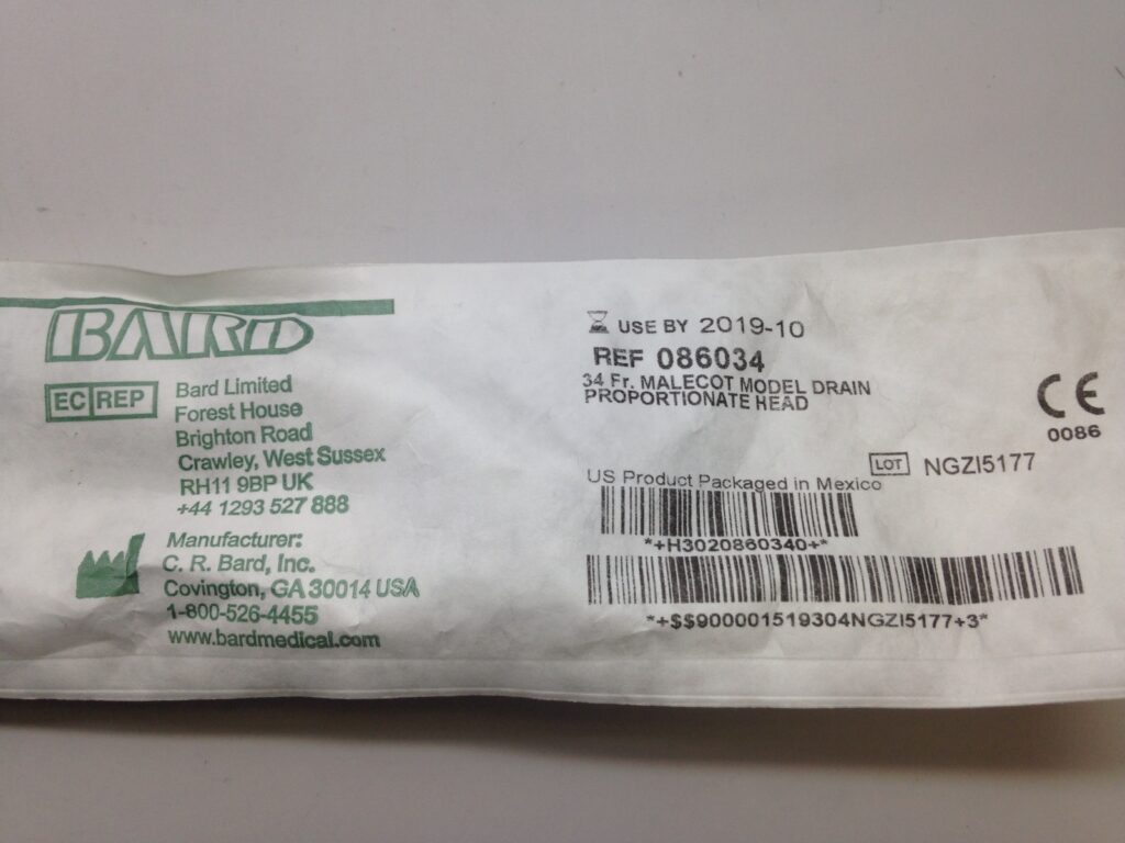 BARD 086034 Urethral Catheter, 34Fr Malecot Model Drain Proportionate ...