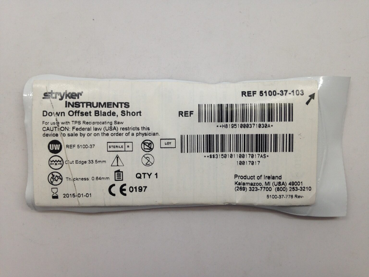 STRYKER 5100-037-114 Large Tear Cross Cut Rasp, 14.0 x 7.0mm - GB TECH USA