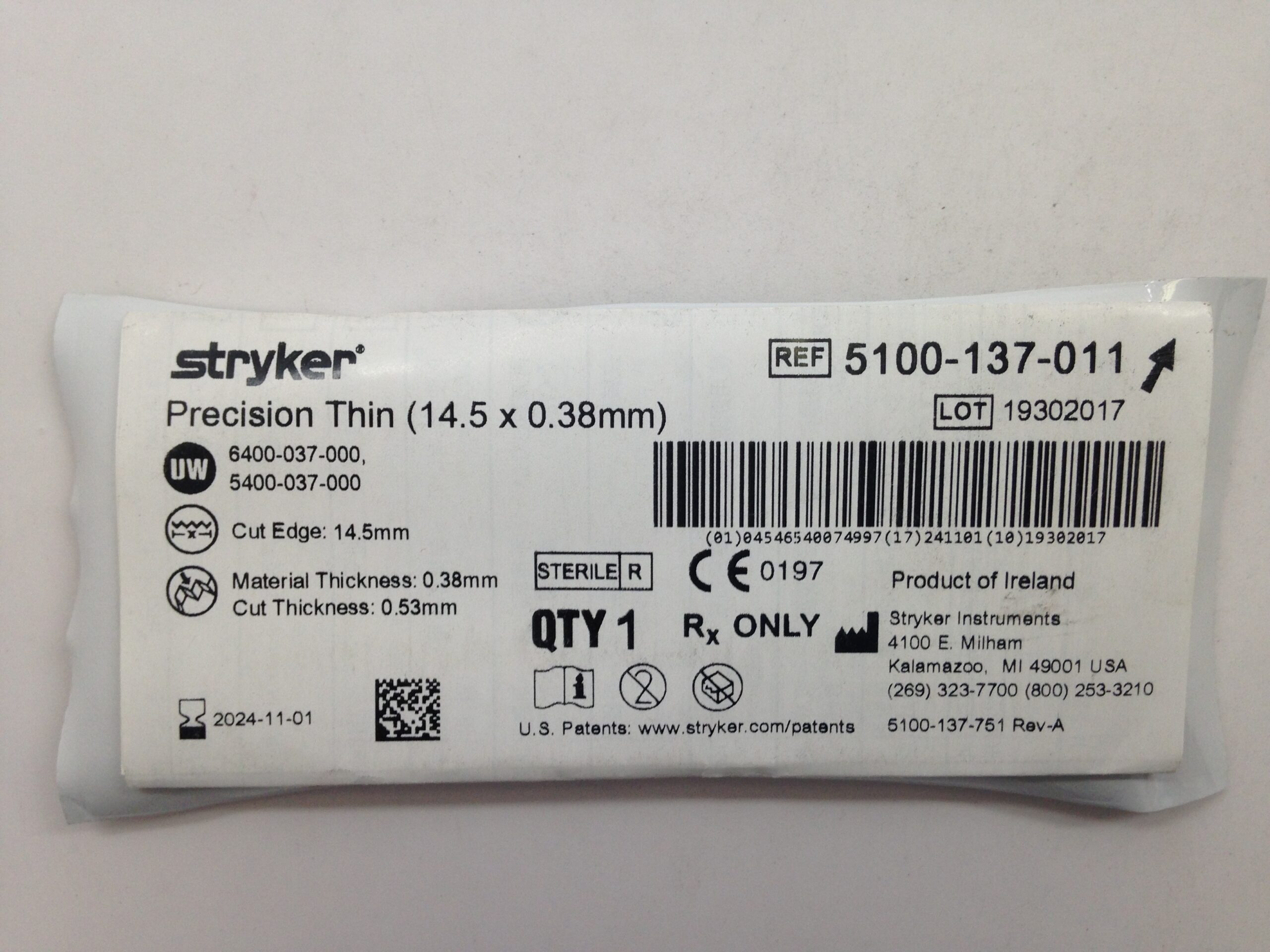 STRYKER 5100-137-011 Precision Thin Blade, 14.5 x 0.38mm (X) - GB TECH USA