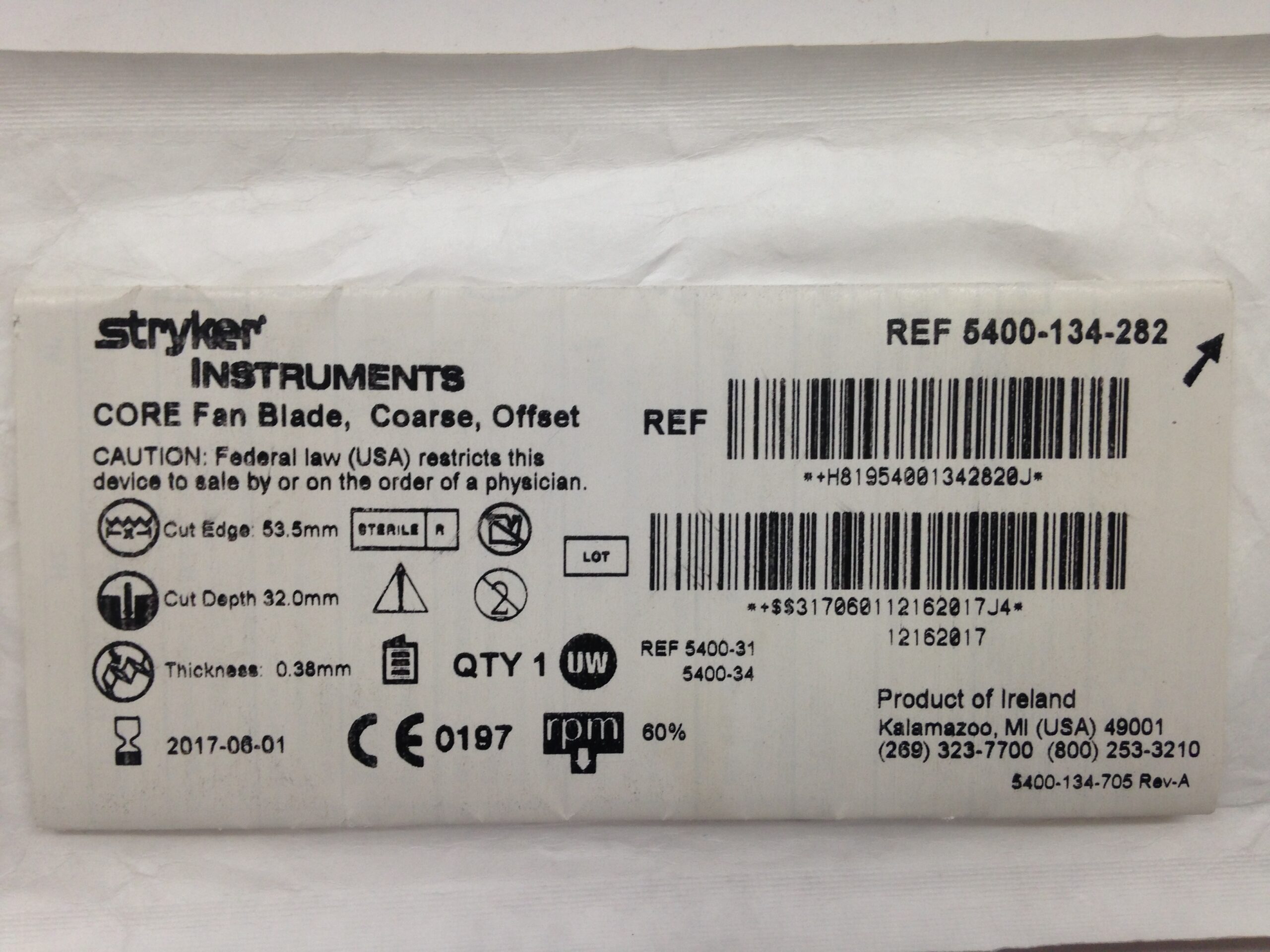 STRYKER 5400-134-282 CORE Fan Blade, Coarse, Offset (X) - GB TECH USA