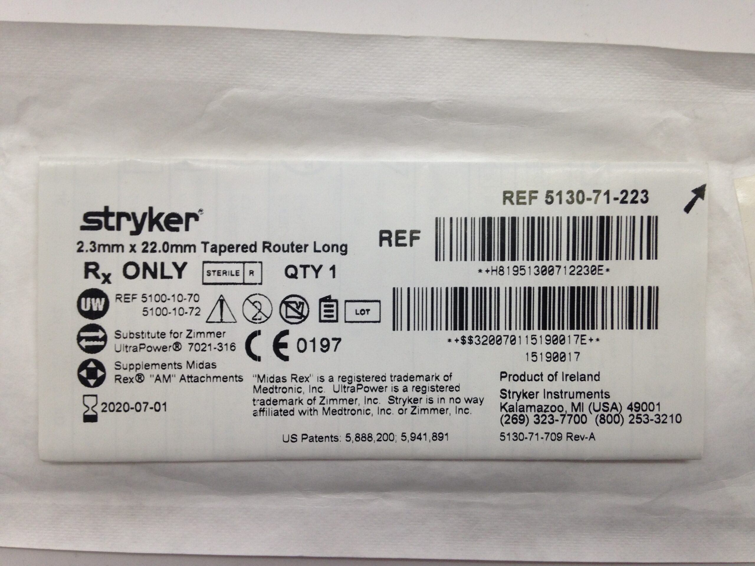 STRYKER 5130-71-223 Tapered Router, Long, 2.3mm x 22.0mm (X) – GB TECH USA