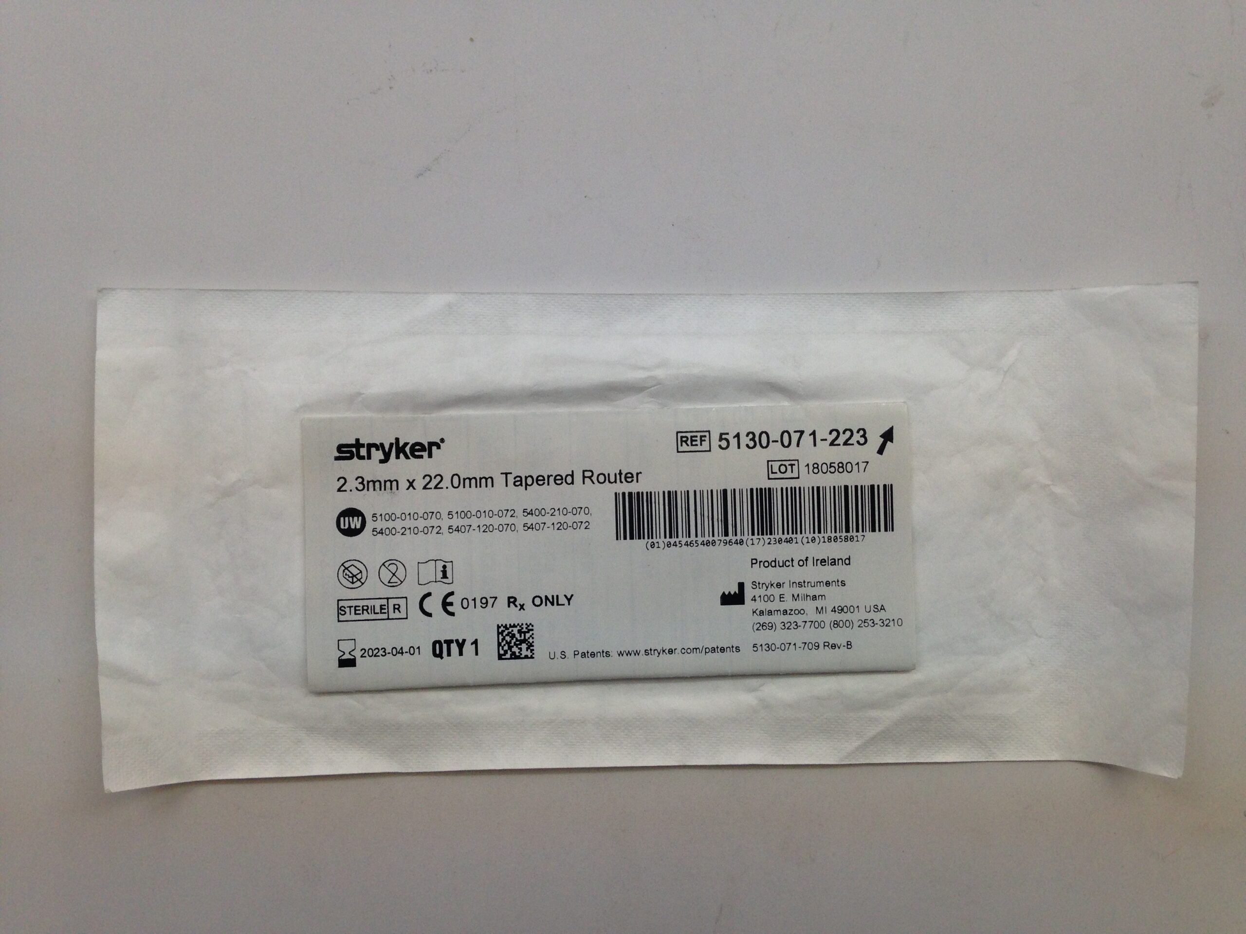 STRYKER 5130-071-223 Tapered Router, 2.3mm x 22.0mm - GB TECH USA