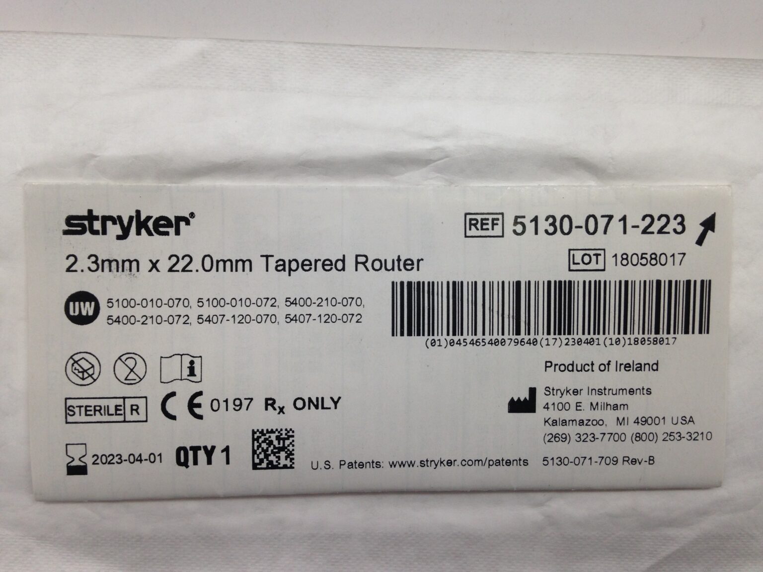 STRYKER 5130-071-223 Tapered Router, 2.3mm x 22.0mm - GB TECH USA