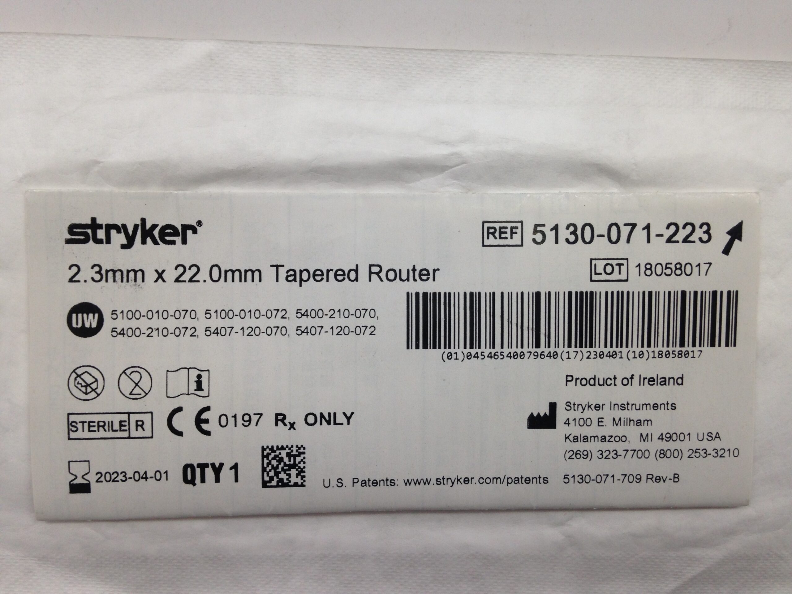 STRYKER 5130-071-223 Tapered Router, 2.3mm x 22.0mm - GB TECH USA
