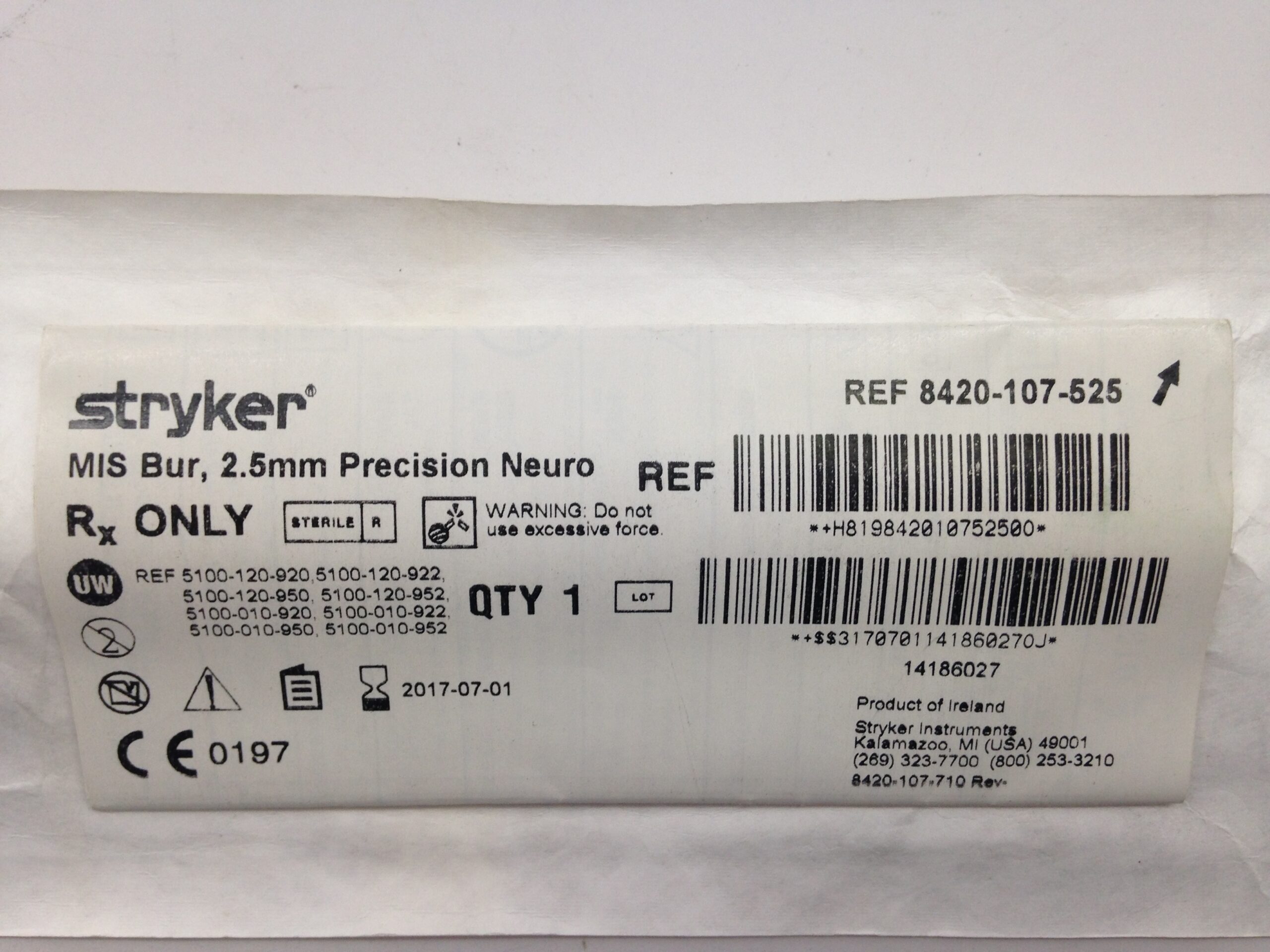 STRYKER 8420-107-525 MIS Bur, 2.5mm Precision Neuro (X) - GB TECH USA