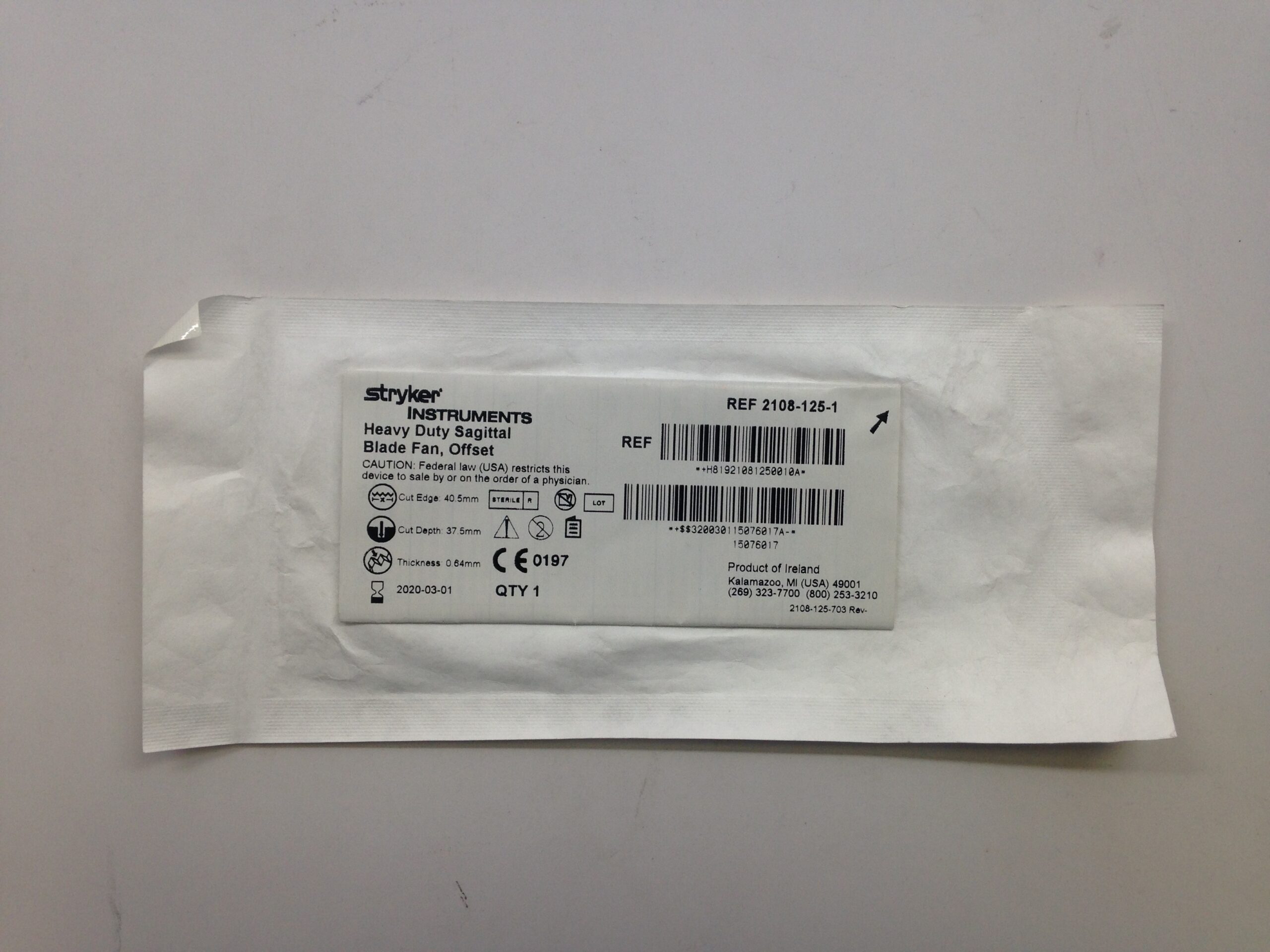 STRYKER 2108-125-1 Heavy Duty Sagittal Blade, Fan, Offset (X) - GB TECH USA