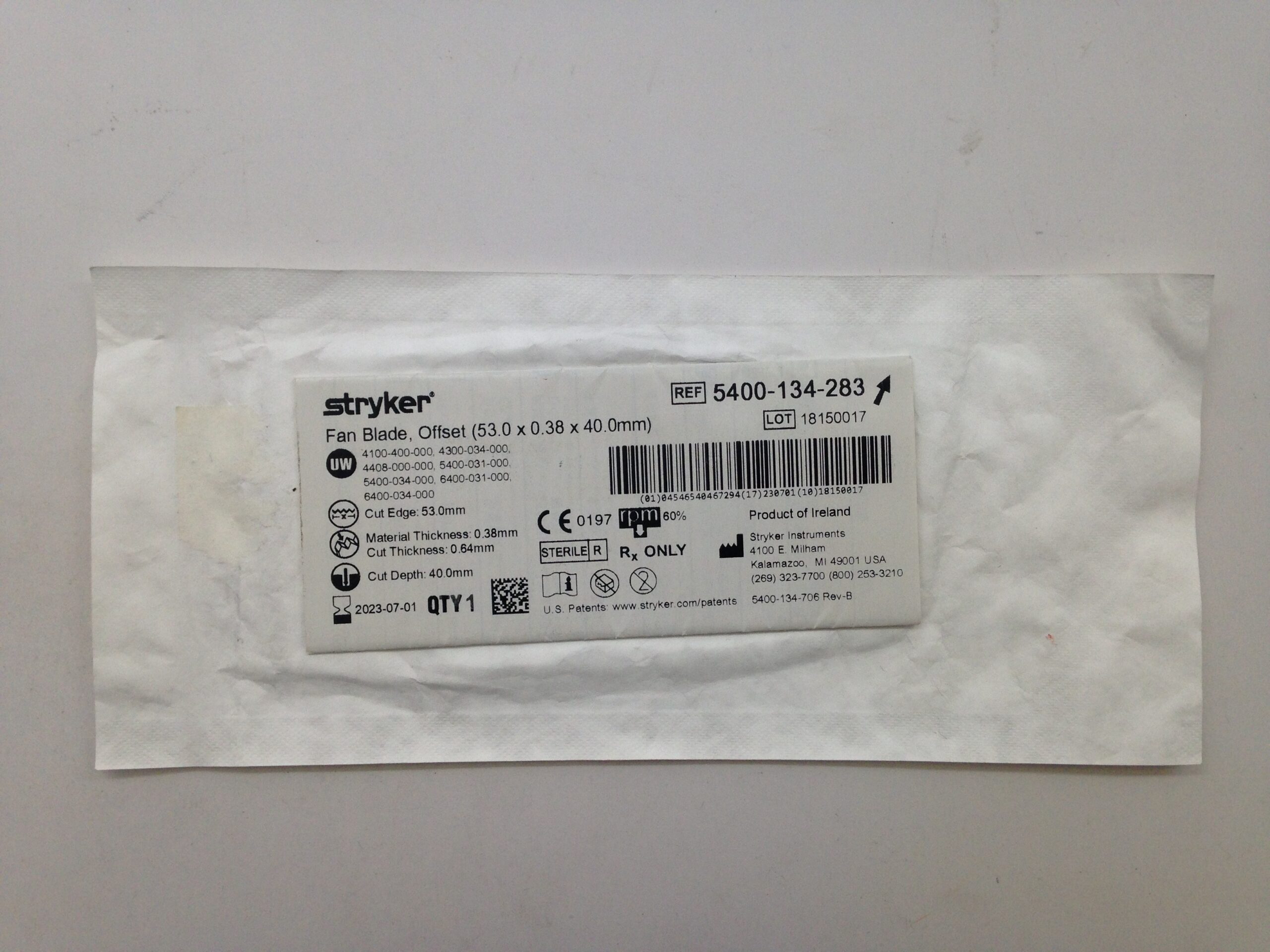 STRYKER 5400-134-283 Fan Blade, Offset, 53.0 x 0.38 x 40.0mm - GB TECH USA