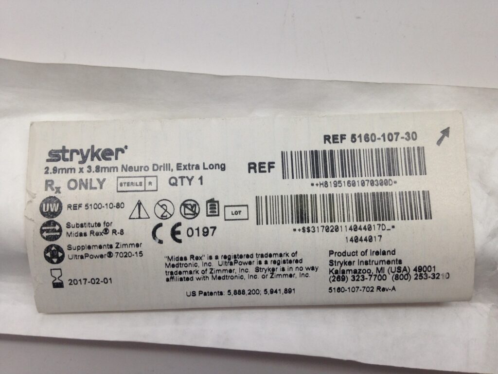 STRYKER 5160-107-30 Neuro Drill, Extra Long, 2.9mm x 3.8mm (X) - GB ...