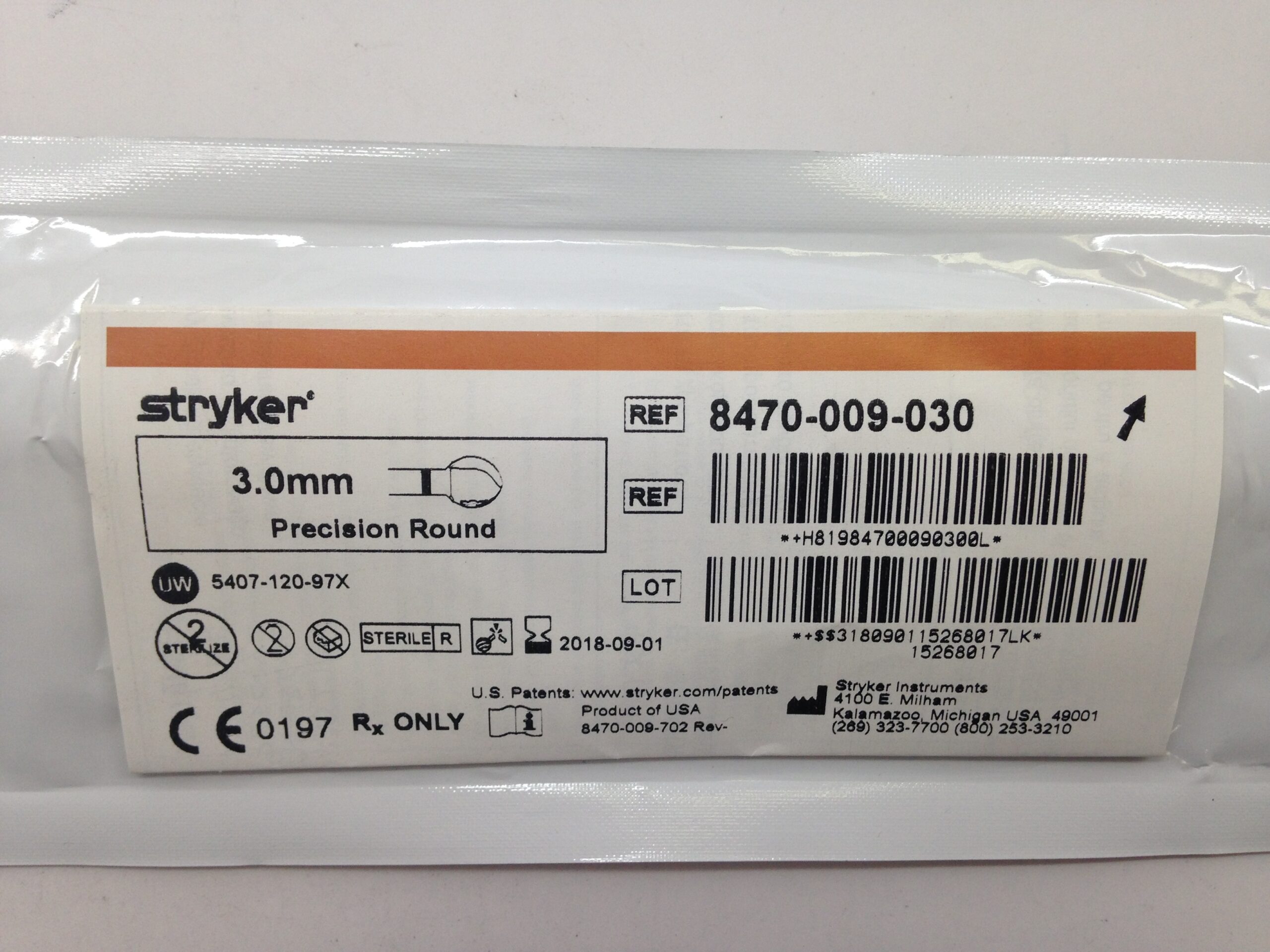 STRYKER 8470-009-030 Precision Round Bur, 3.0mm (X) - GB TECH USA