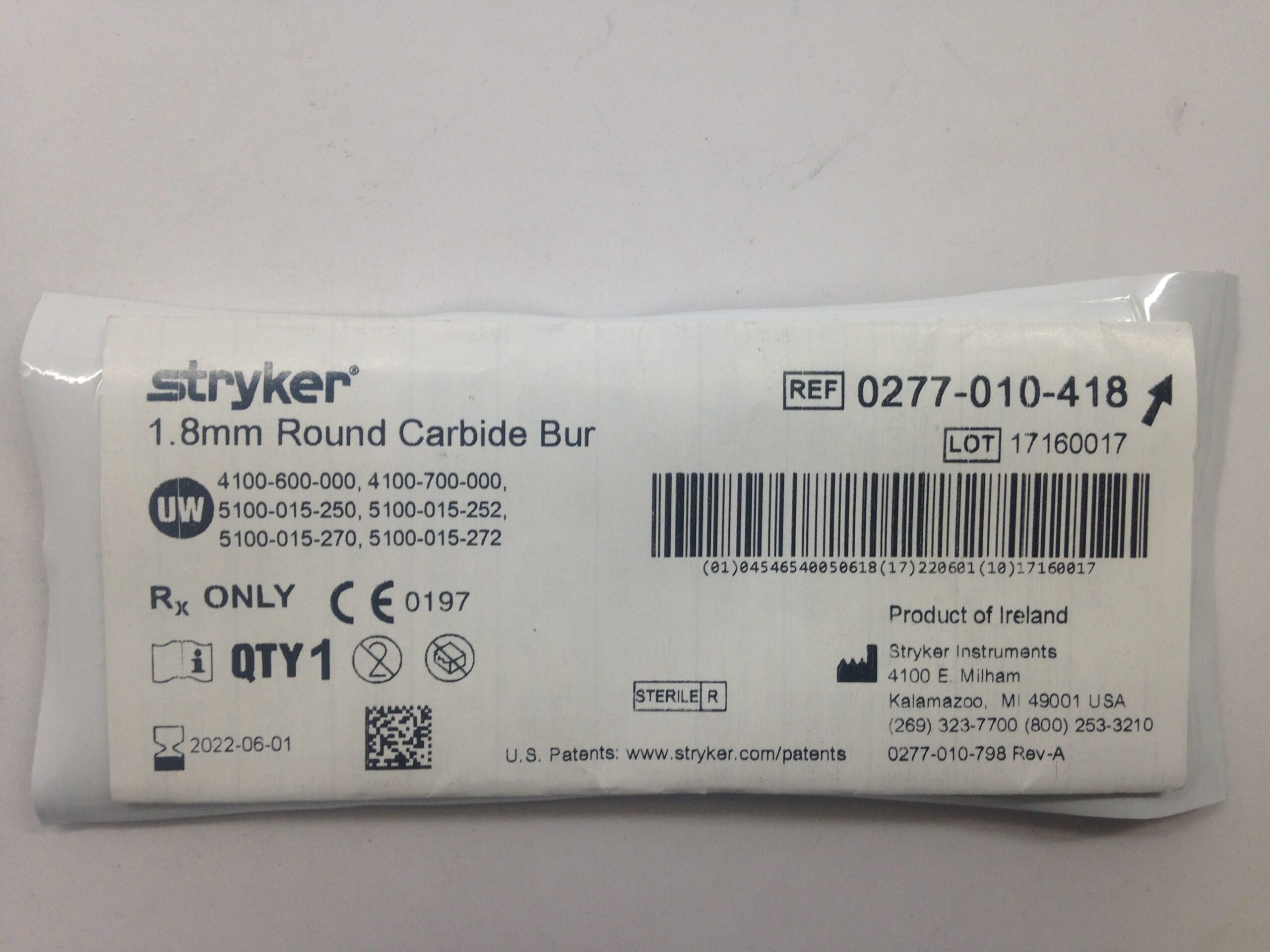 STRYKER 0277-010-418 1.8mm Round Carbide Bur(X) - GB TECH USA