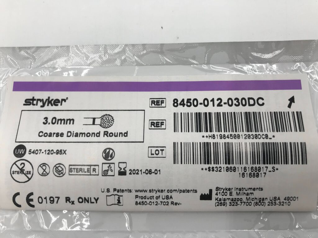 STRYKER 8450-012-030DC Coarse Diamond Round, 3.0mm (X) - GB TECH USA