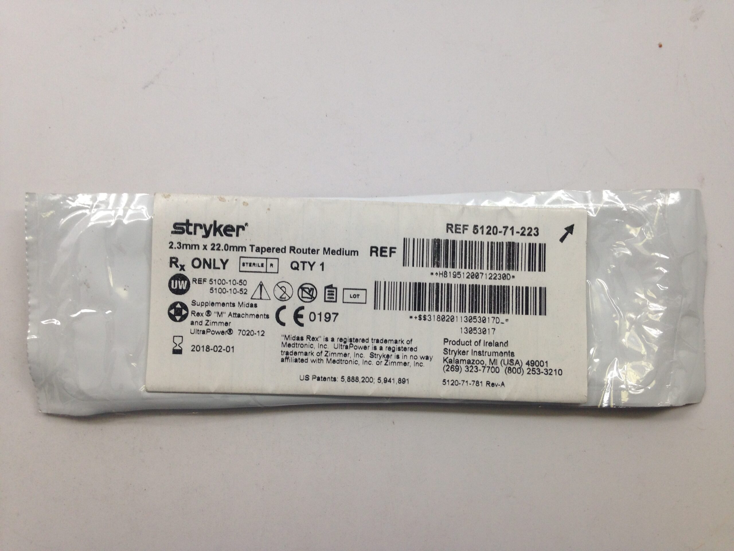 STRYKER 5120-71-223 Tapered Router, Medium, 2.3mm x 22.0mm (X) - GB ...