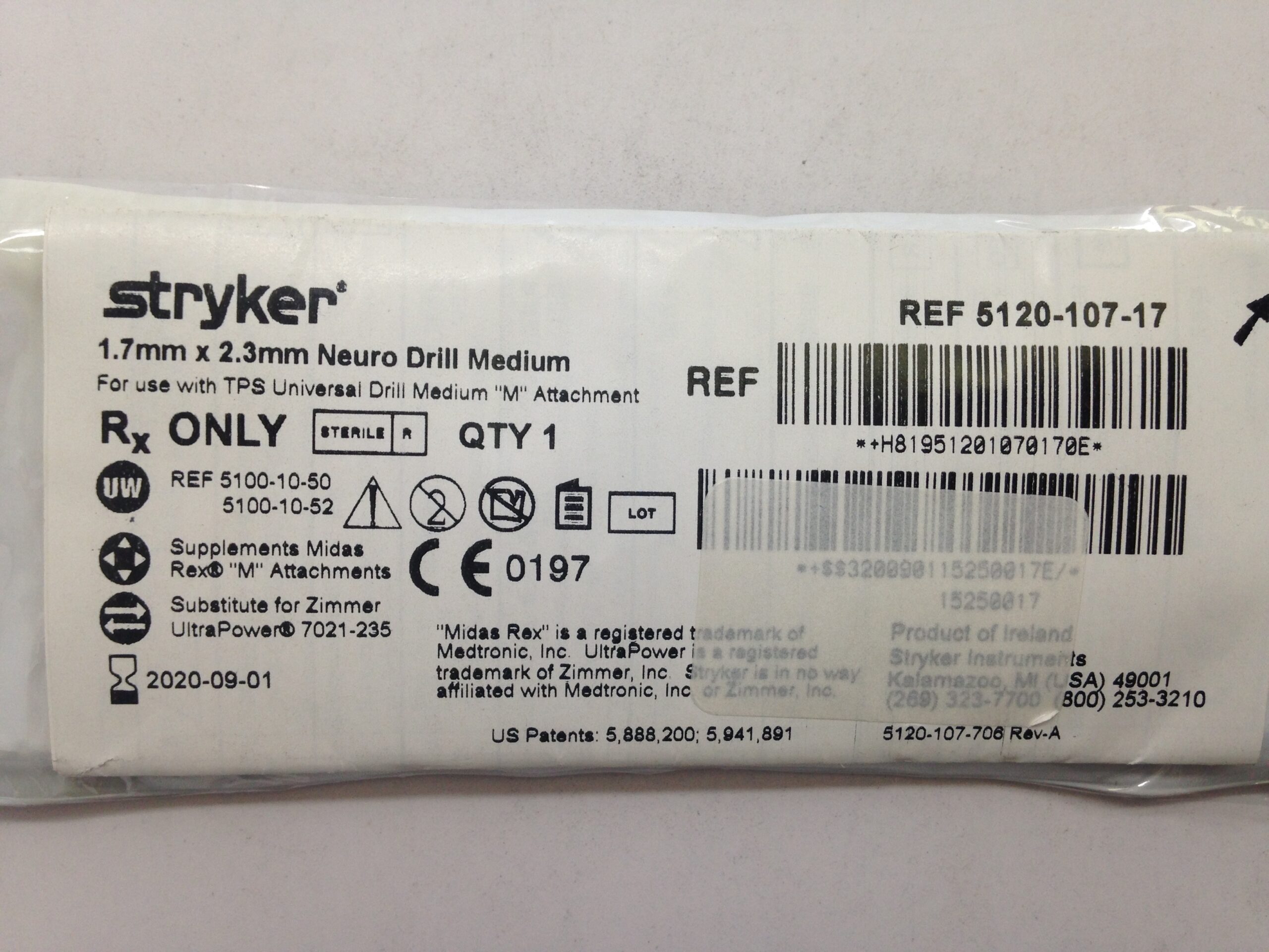 STRYKER 5120-107-17 Neuro Drill, Medium, 1.7mm x 2.3mm (X) - GB TECH USA