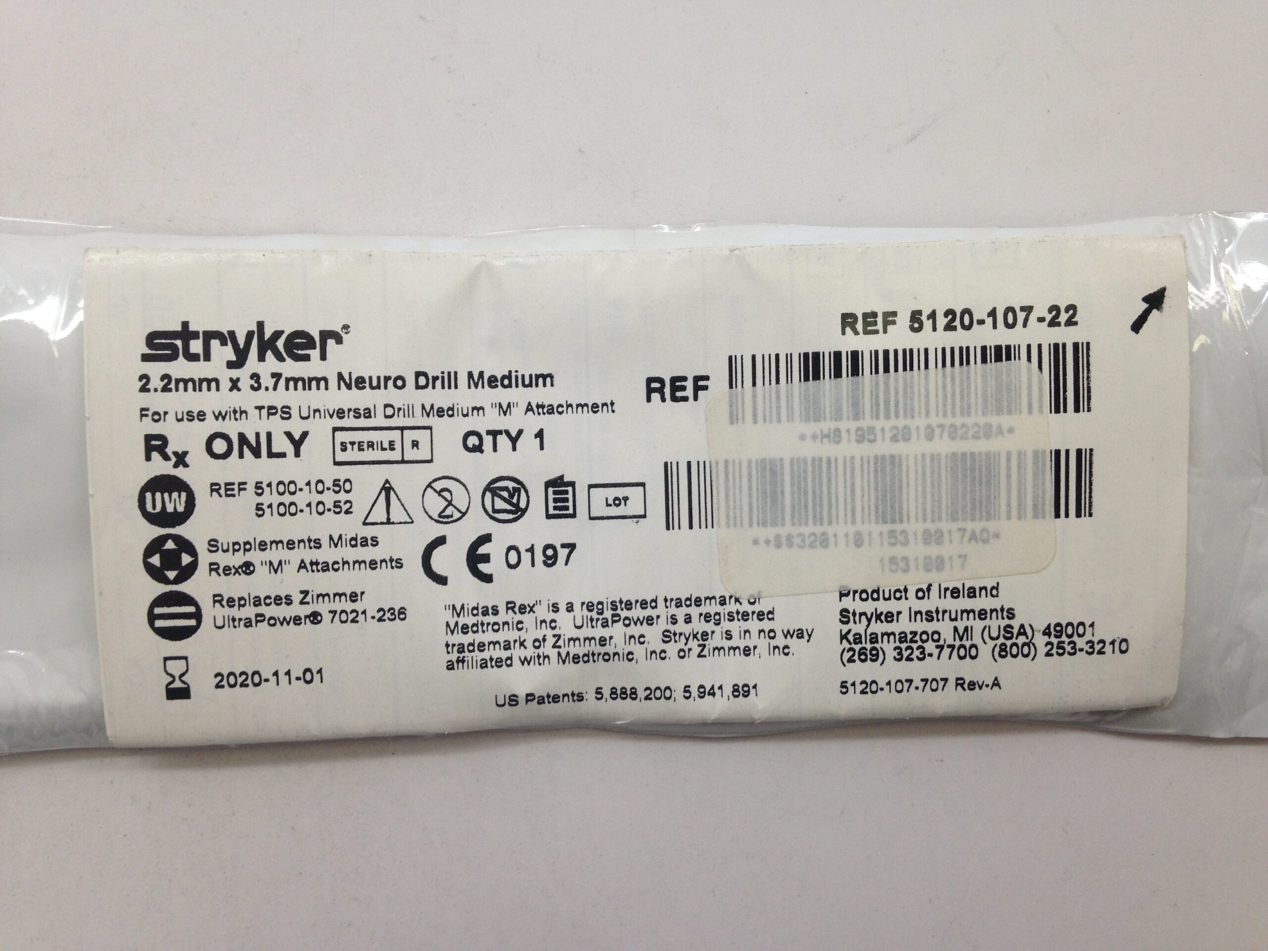 STRYKER 5120-107-22 Neuro Drill, Medium, 2.2mm x 3.7mm (X) - GB TECH USA